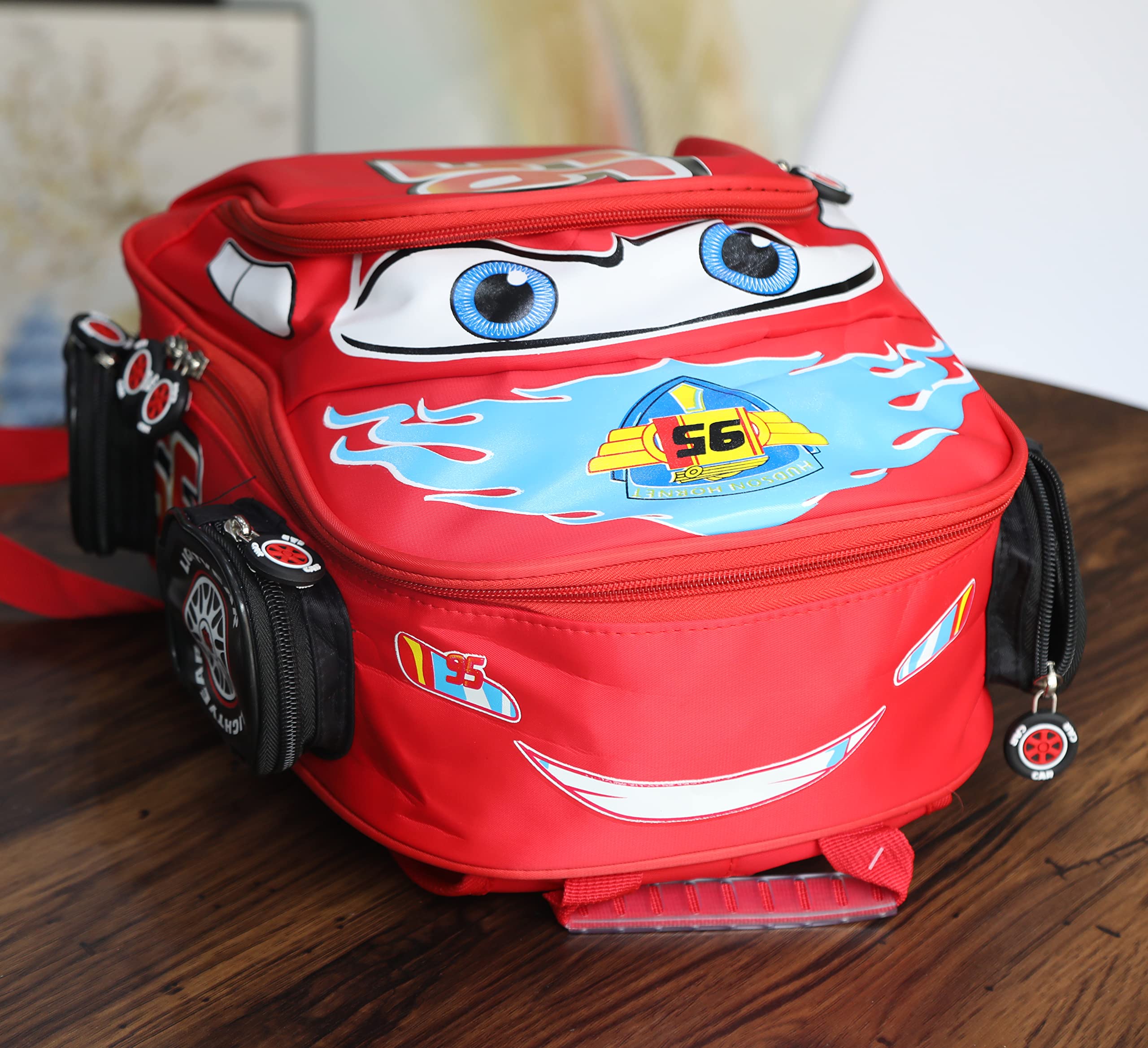 Toddler Boys Girls Backpack Waterproof Cartoon Truck Car Kindergarten Child Snack School Bag (Red)