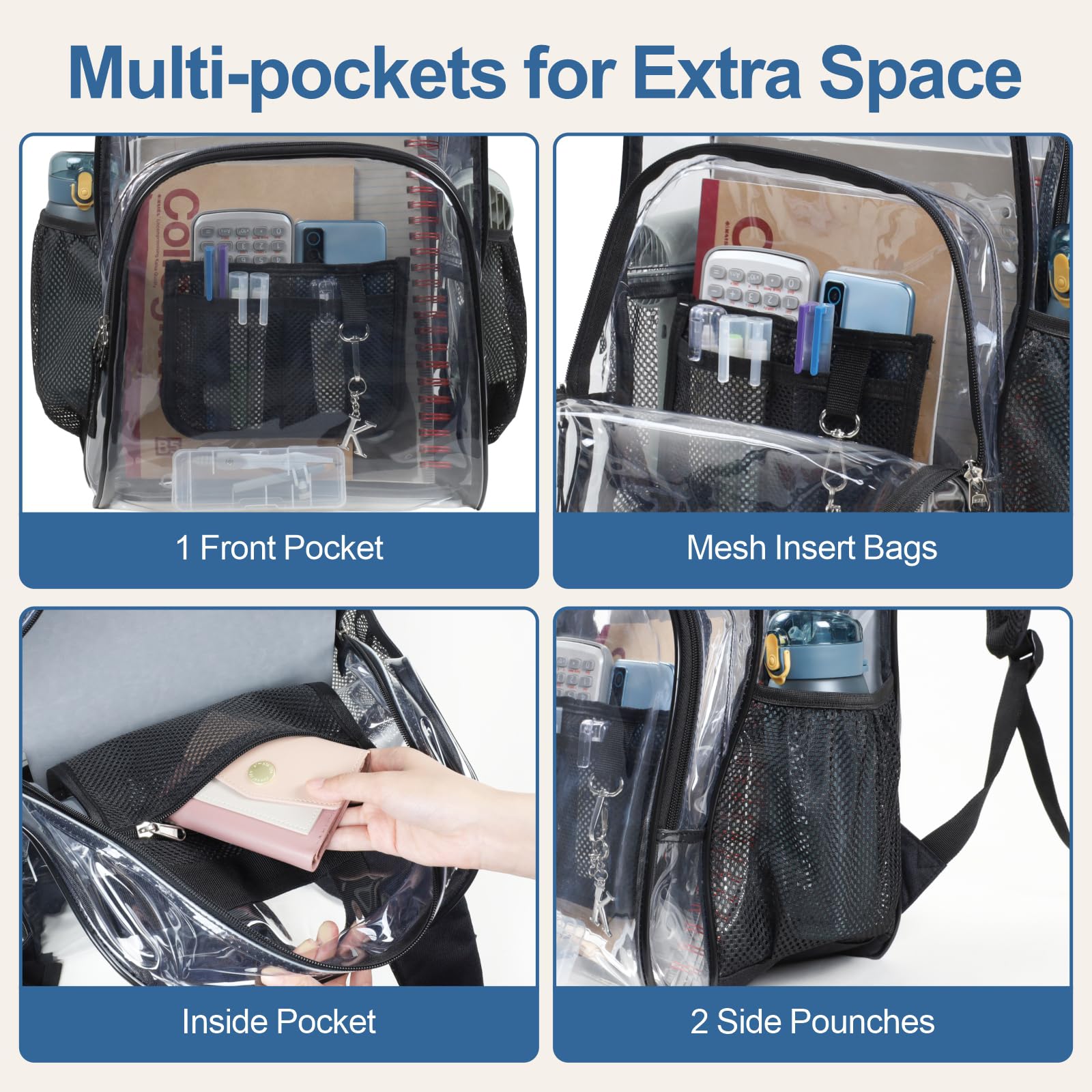 Cambond Clear Backpack, Heavy Duty Transparent Backpacks for Adults Reinforced Straps See-Through Bag for School and Work(Black)