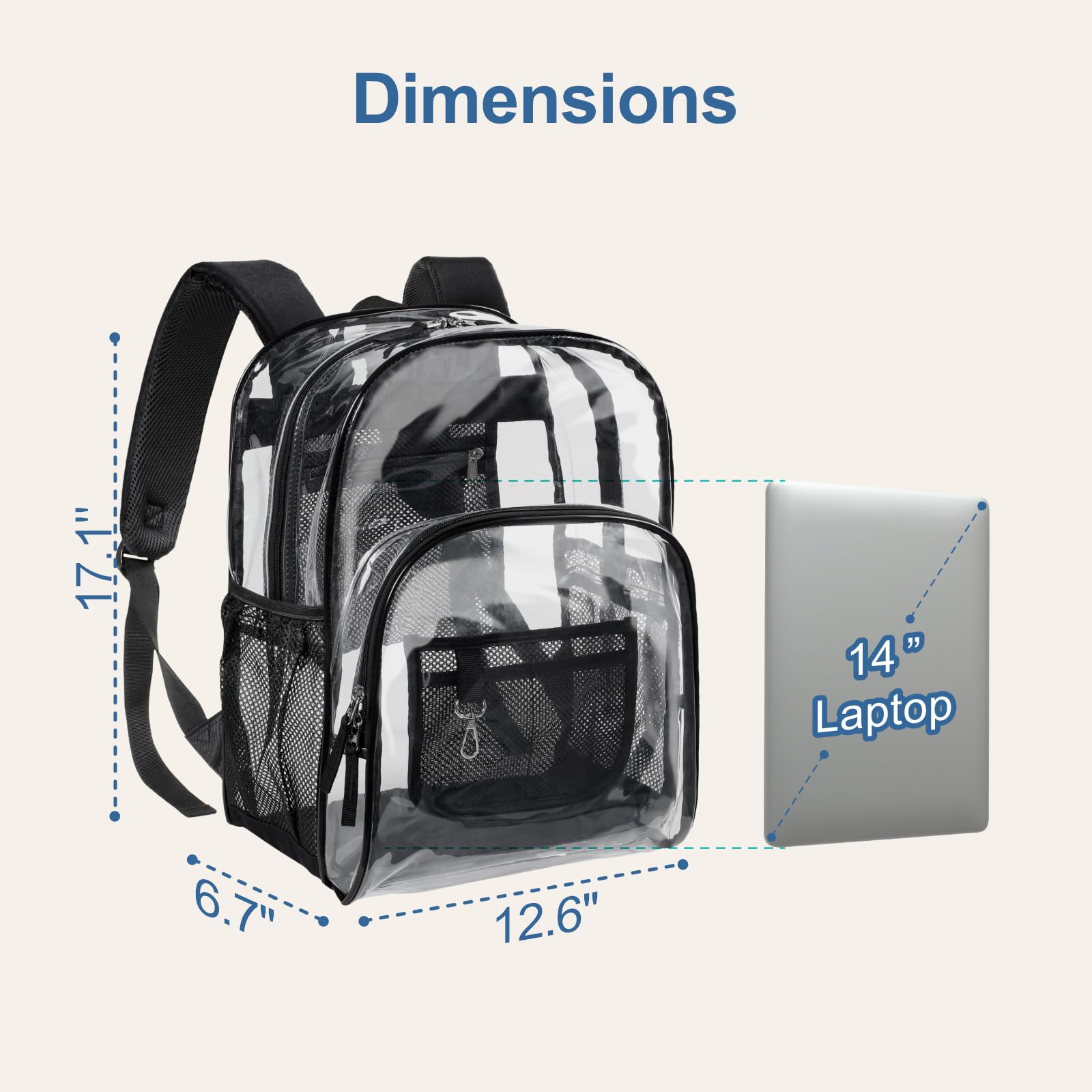Cambond Clear Backpack, Heavy Duty Transparent Backpacks for Adults Reinforced Straps See-Through Bag for School and Work(Black)