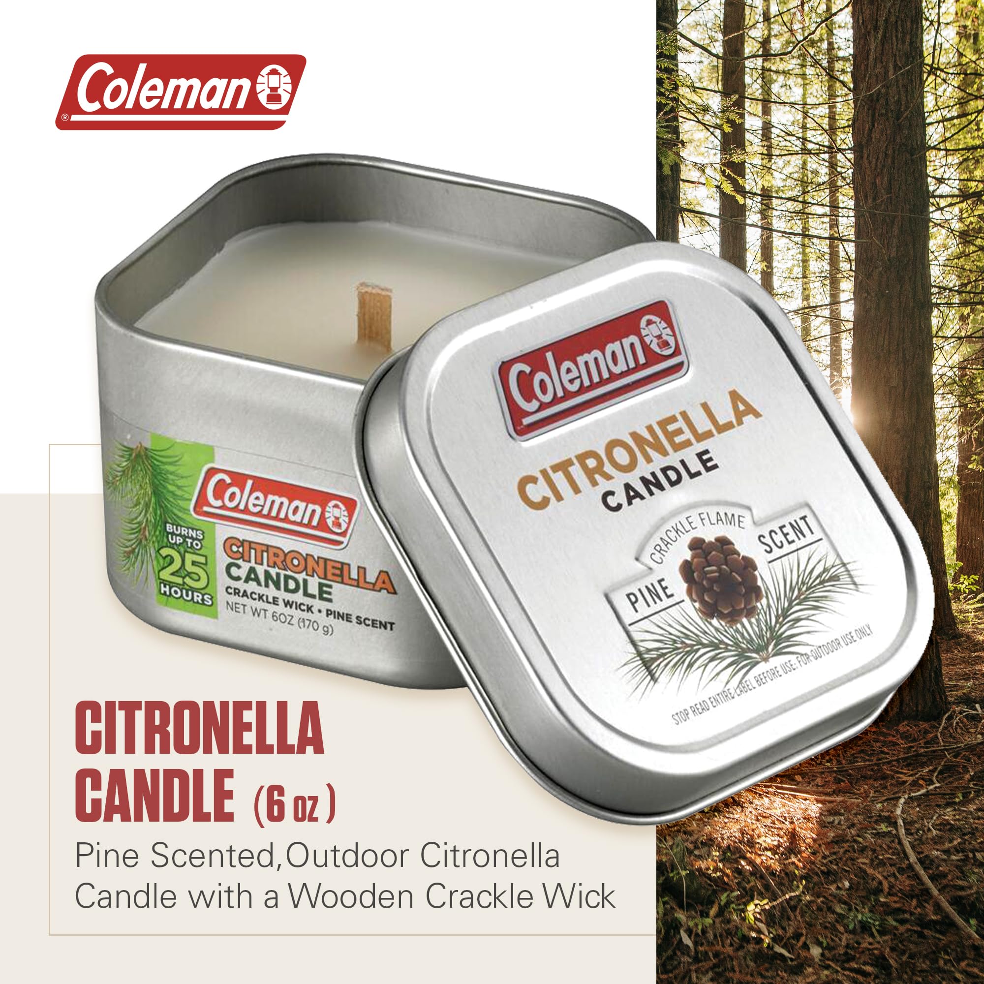 Coleman Scented Outdoor Citronella Candle with Wooden Crackle Wick - 6 oz