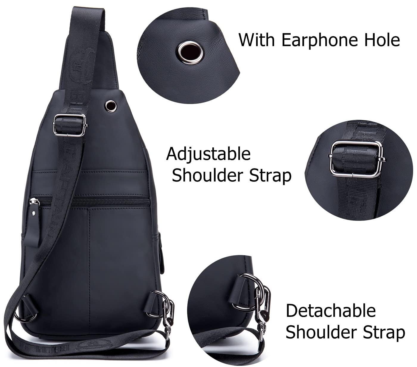 BULLCAPTAIN Genuine Leather Sling Bag for Men Multi-pocket Casual Travel Crossbody Chest Bag Hiking Backpacks (Black)