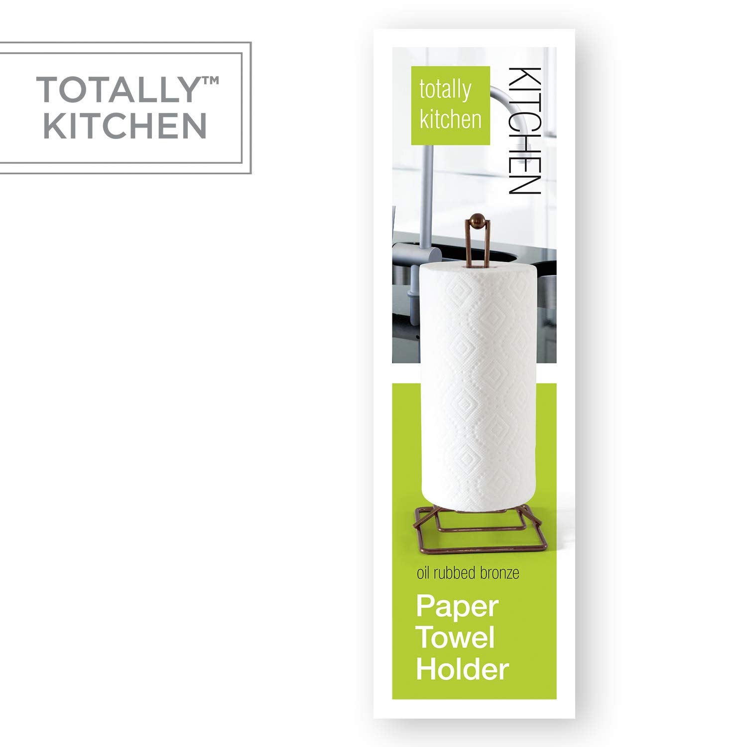 Totally Kitchen Premium Metal Paper Towel Holder | Easy Tear Standing Paper Towel Dispenser | Durable Metal Design | Accommodates All Roll Sizes | Oil Rubbed Bronze