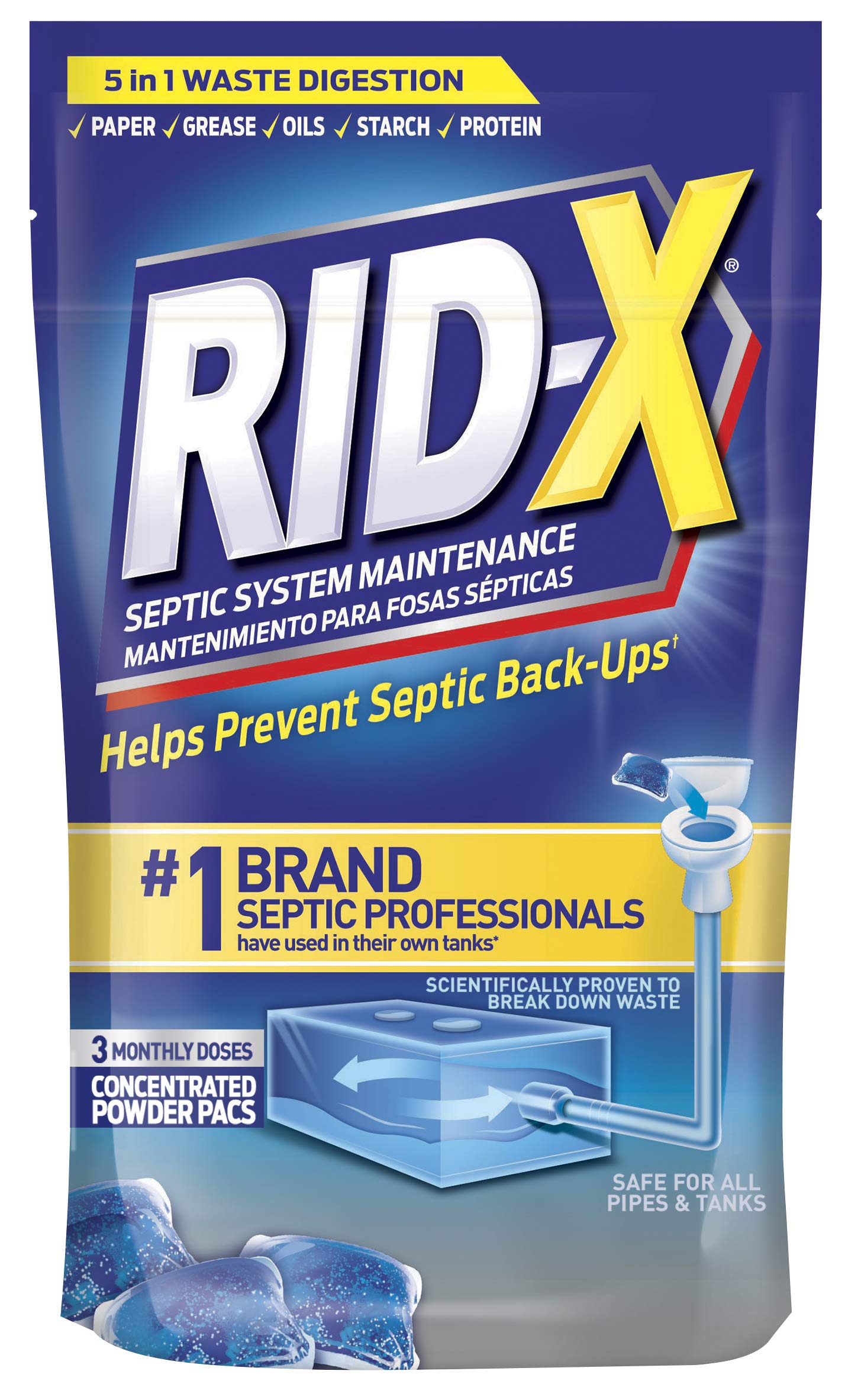 Rid-X Septic Tank Treatment Enzymes, 3 Month Supply Septi-Pacs, 3.2oz