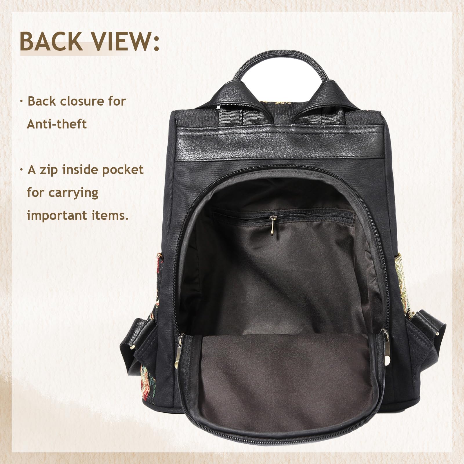 Embroidered Women Backpack Purse, Fashion Canvas Travel Anti-theft Rucksack School Shoulder Bag (Denim-Deep Blue)
