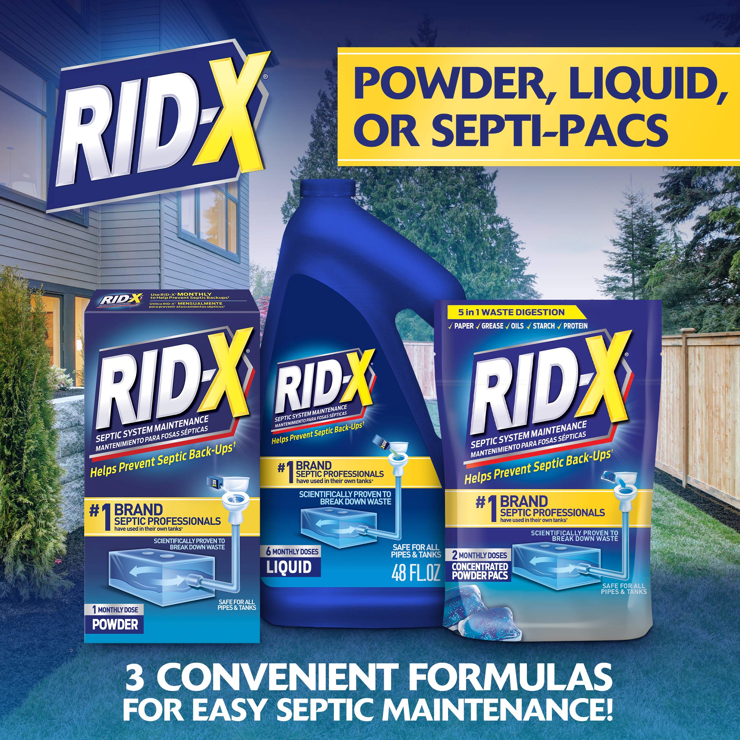 Rid-X Septic Tank Treatment Enzymes, 3 Month Supply Septi-Pacs, 3.2oz