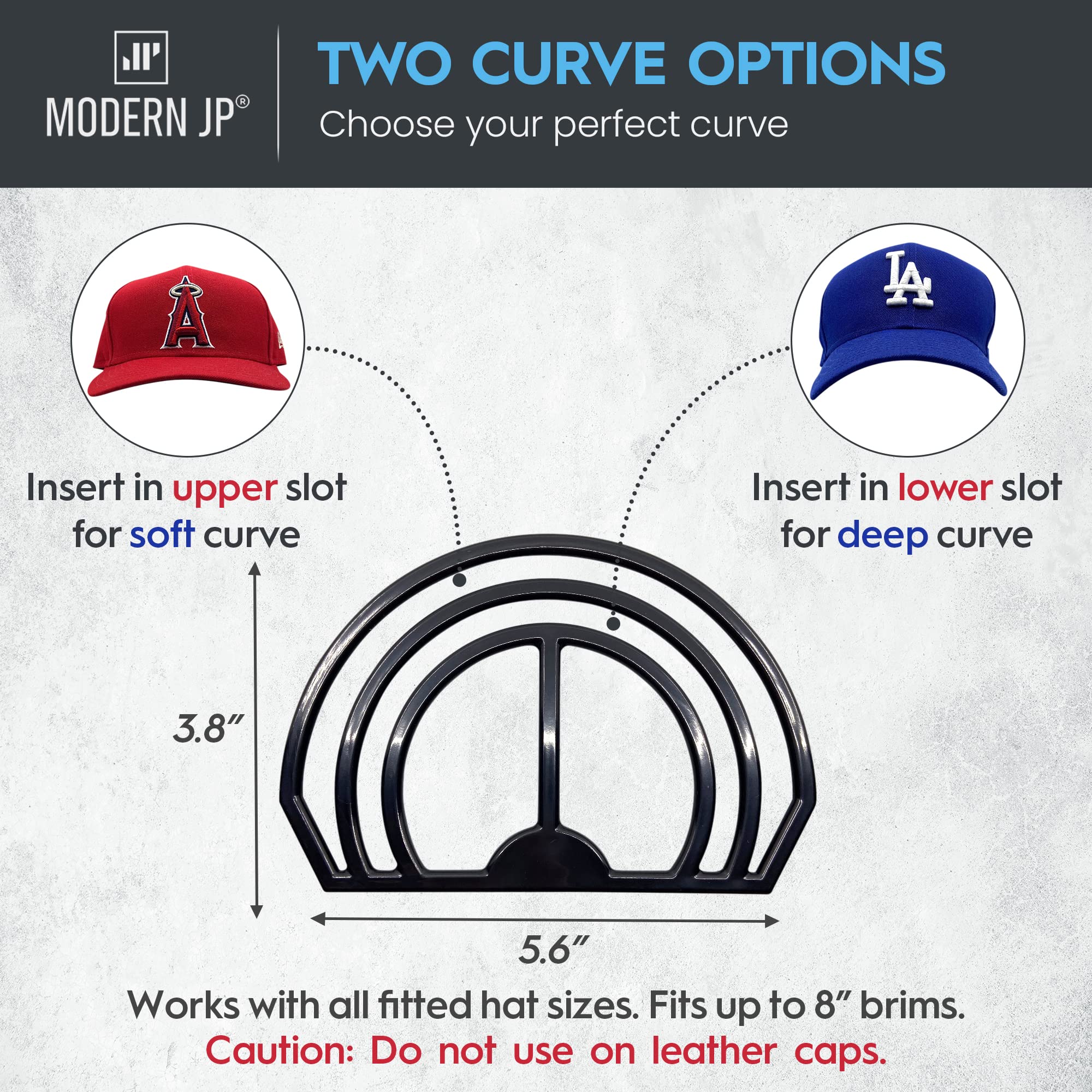 Modern JP Hat Brim Bender (4-Pack) - Perfect Hat Curving Band, Steaming Optional - Convenient Hat Shaper Design with Dual Option Hat Bill Bender Slots - U.S. Patent Pending, Black