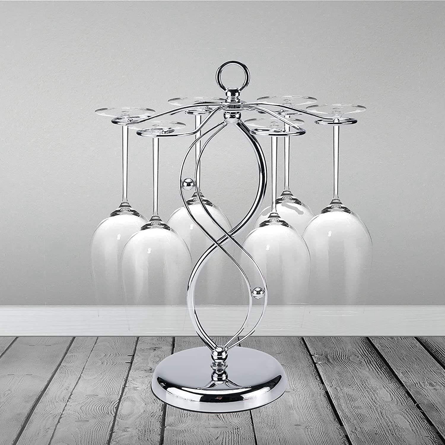 ZOOTWO Scrollwork Wine Glass Rack,6-Hook Scrollwork Metal Countertop Wine Glass Cup Holder for Home and Bar Storage and Artistic Tabletop Display, Spiral Style