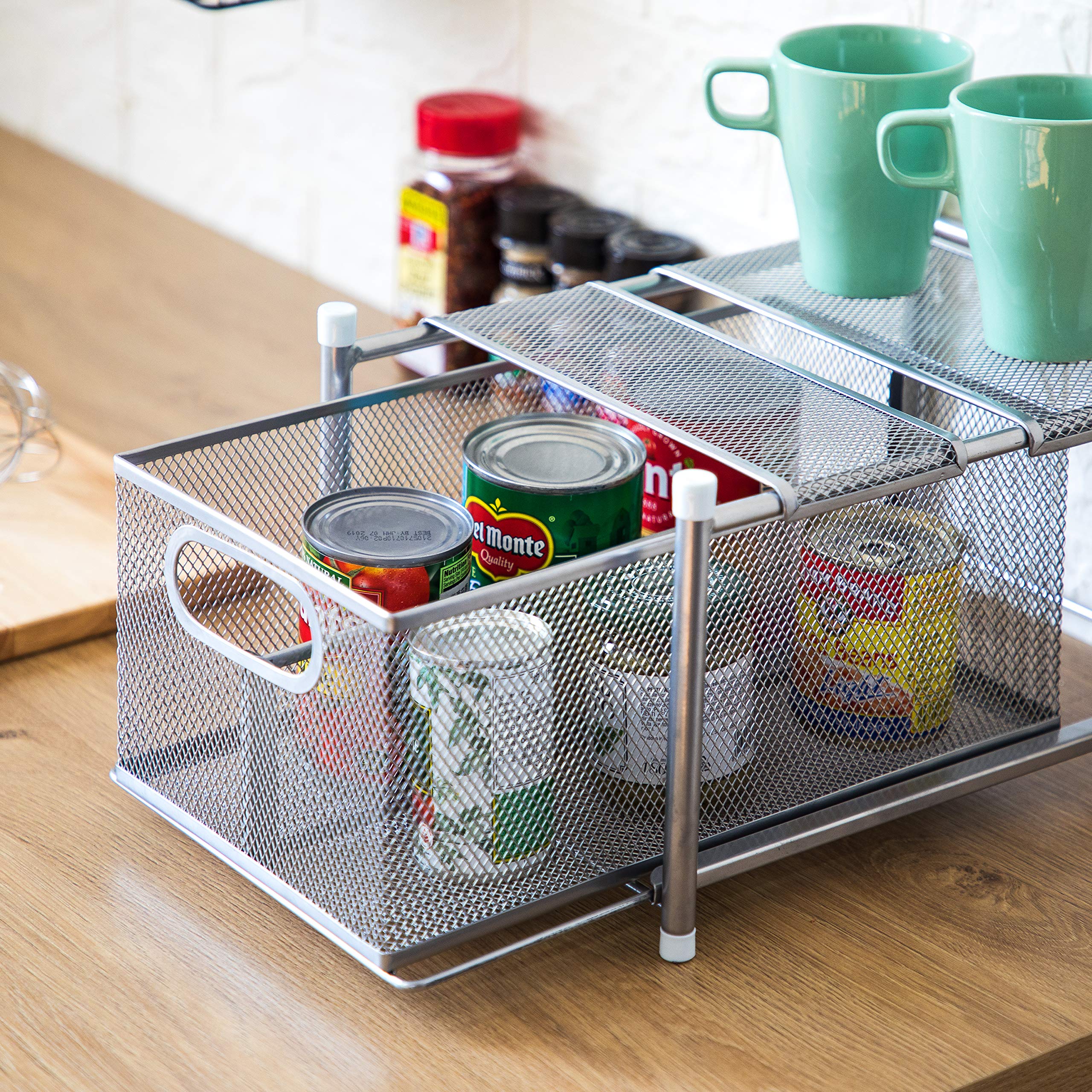 Home Zone Living Under Bathroom Sink Organizer β Sliding Basket, Inside Cabinet Storage