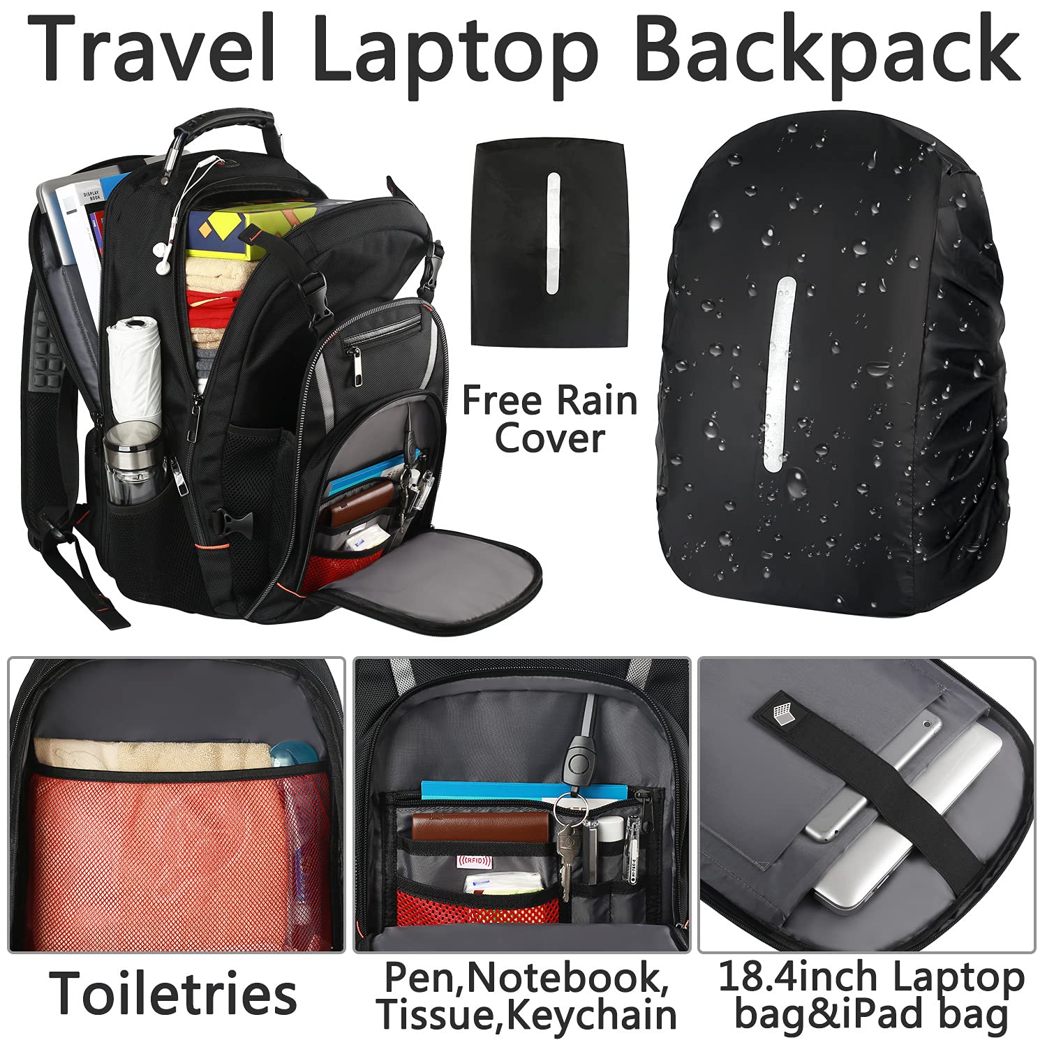 18.4''Laptop Backpack,Extra Large Travel Gaming Laptop Backpacks With USB Charging Port,TSA Friendly Flight Approved RFID Antitheft,Water Resistant MenWomen College Bookbag School Student Computer Bag