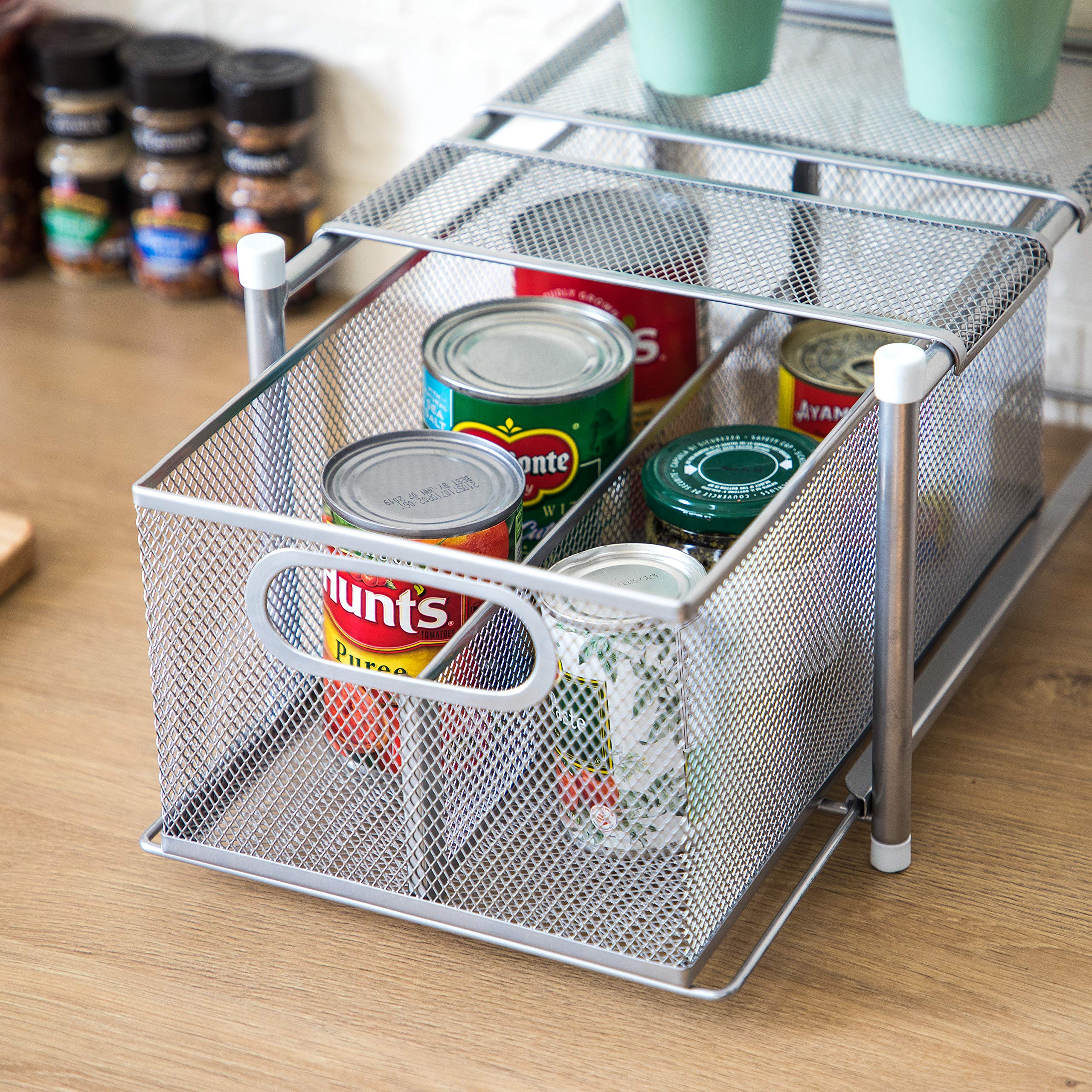 Home Zone Living Under Bathroom Sink Organizer β Sliding Basket, Inside Cabinet Storage