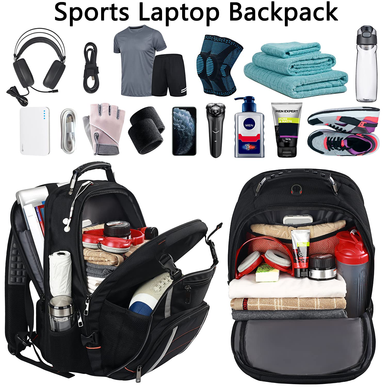 18.4''Laptop Backpack,Extra Large Travel Gaming Laptop Backpacks With USB Charging Port,TSA Friendly Flight Approved RFID Antitheft,Water Resistant MenWomen College Bookbag School Student Computer Bag