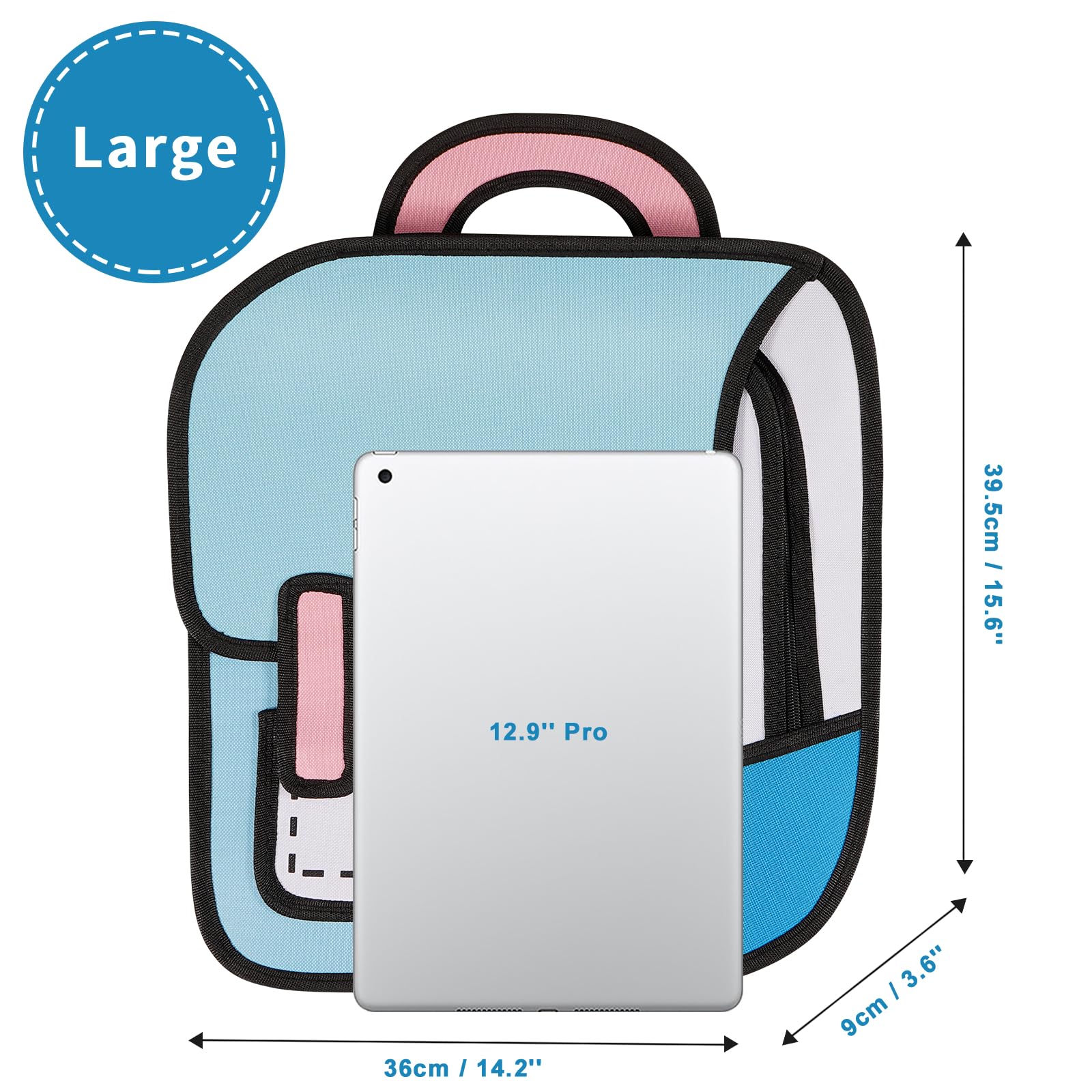 Aobiono Kawaii Backpack Cute Cartoon 3D Jump Style 2D Drawing from Comic Paper Anime Bookbag School Supplies Fun Daypack (Blue)