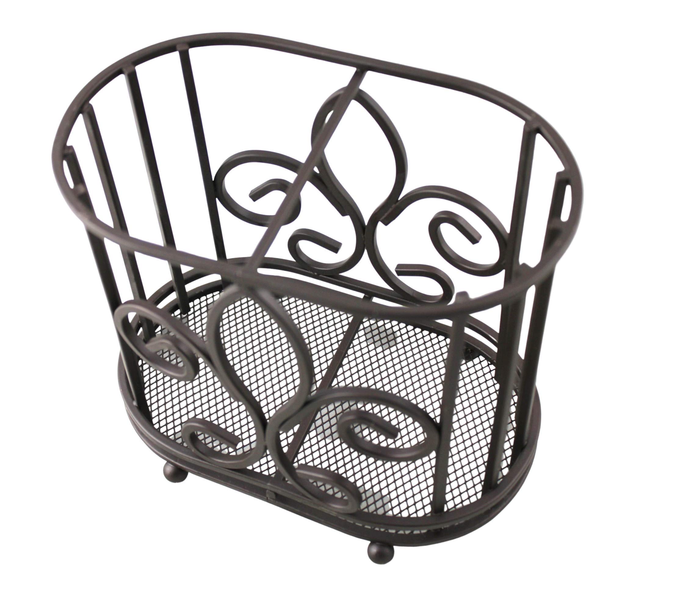 Dependable Metal Wire Cutlery and Utensil Storage Organizer Bin for Kitchen, Pantry, Table and Countertop - Utensil Caddy Holds Forks, Knives, Spoons, Spatulas - 2 Section - Bronze