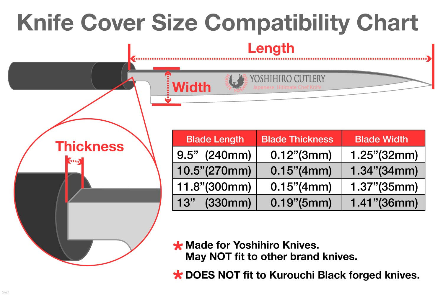 Yoshihiro Natural Magnolia Wood Saya Cover Blade Protector for Yanagi (270mm)