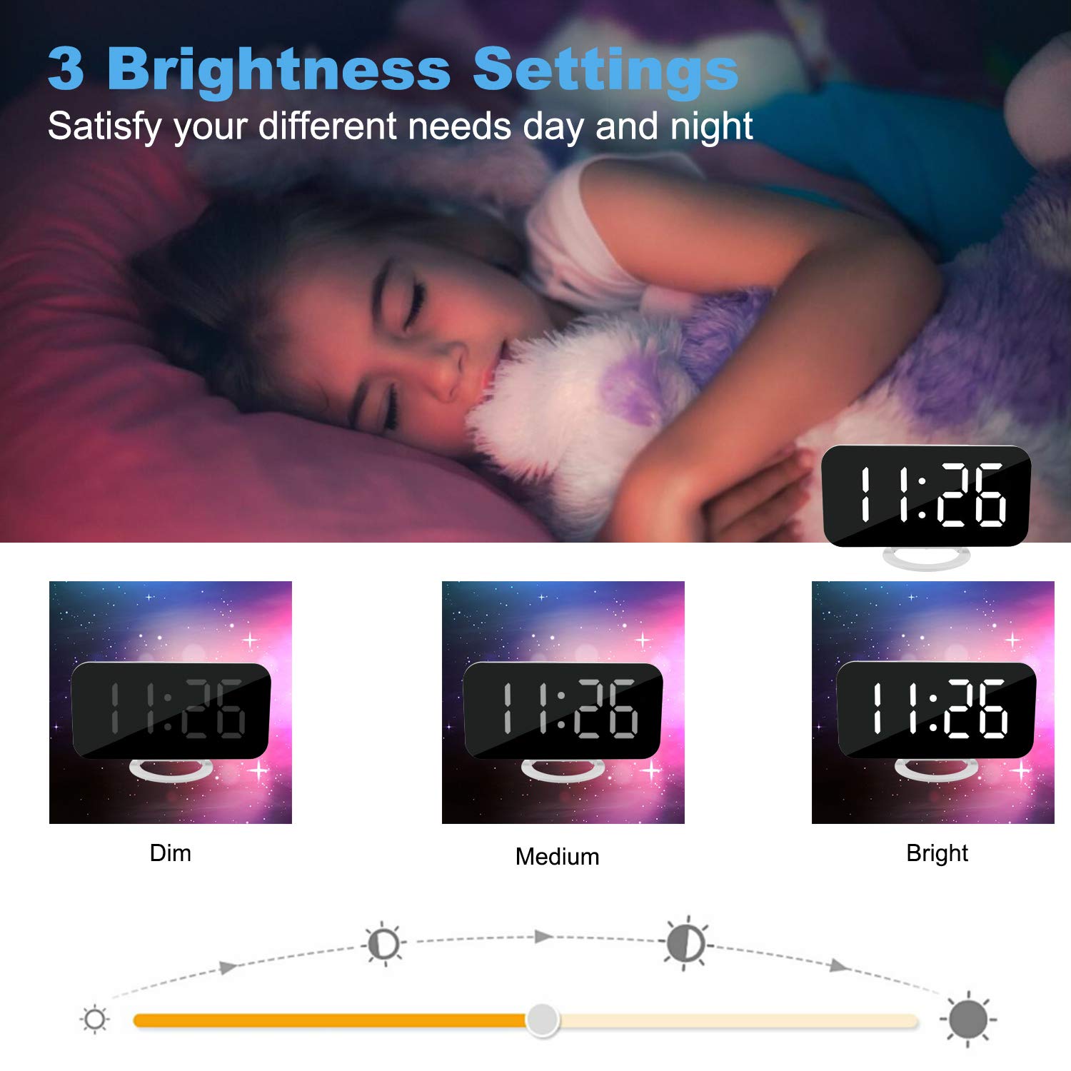 SZELAM Digital Clock Large Display, LED Electric Alarm Clocks Mirror Surface for Makeup with Diming Mode, 3 Levels Brightness, Dual USB Ports Modern Decoration for Home Bedroom Decor-White