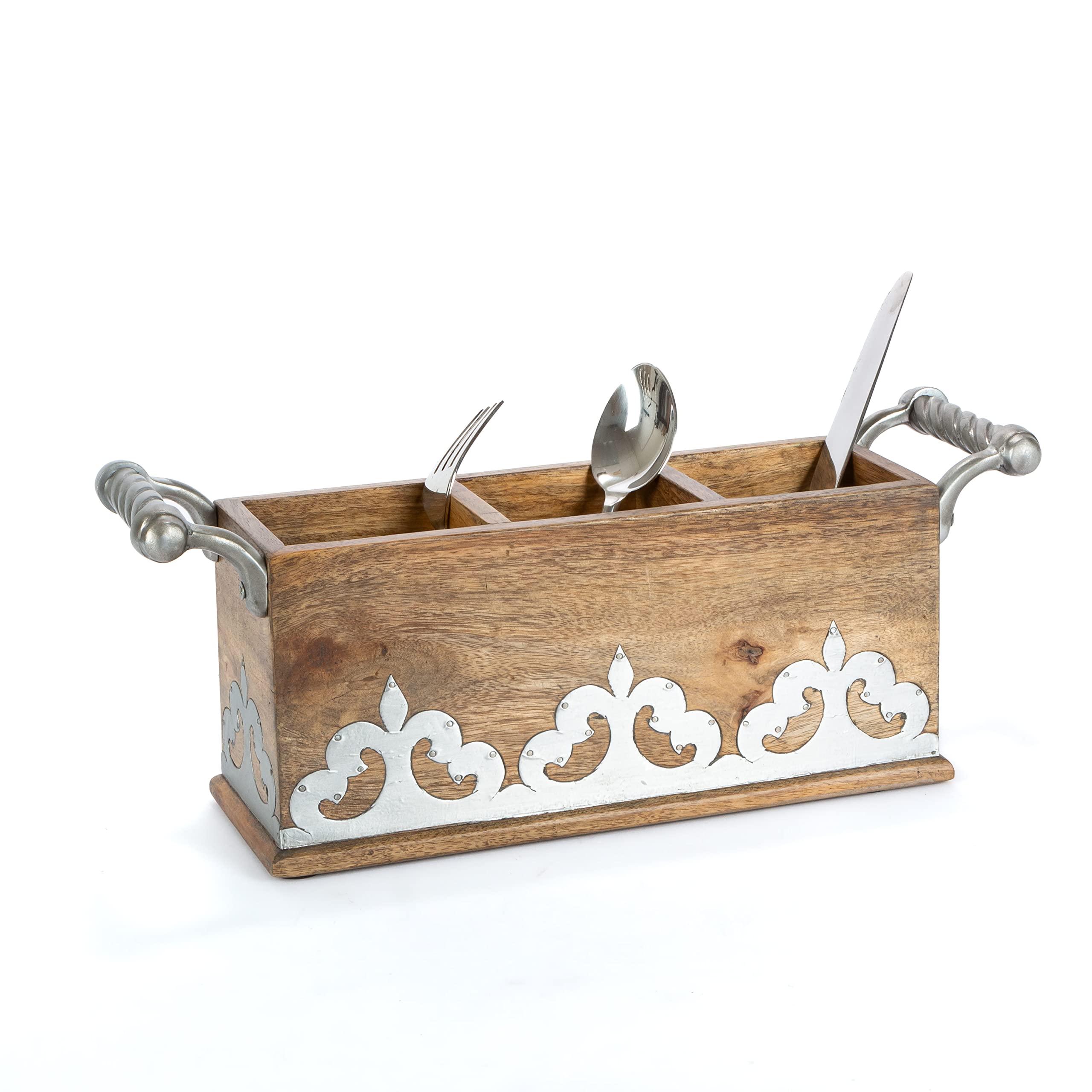 Heritage Collection Wood and Inlay Metal Flatware Caddy