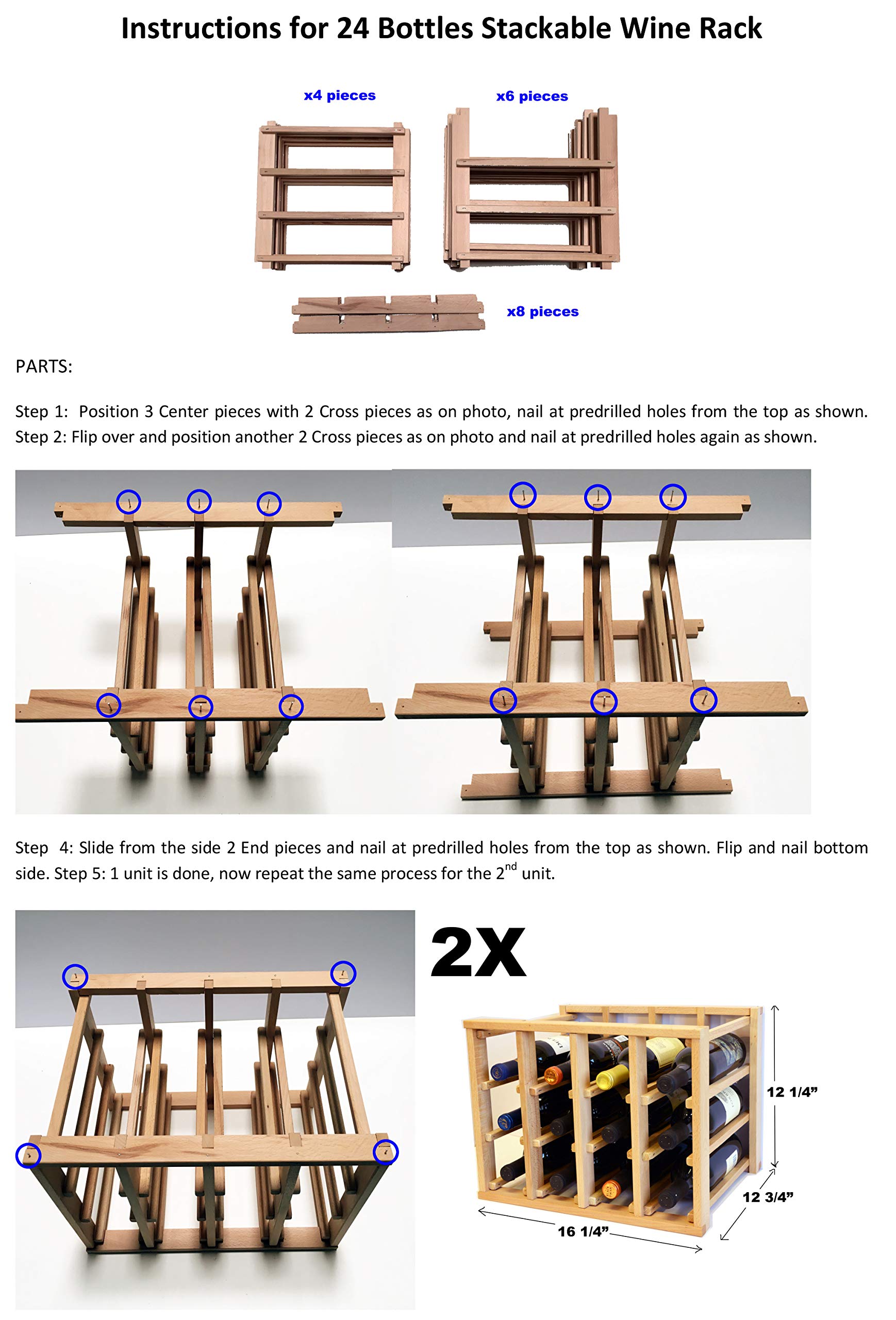 sfDisplay.com,LLC. 24 Bottle Modular Stackable Wine Rack Stack As Many Sets Together (1 Set = 24 Bottle Capacity)