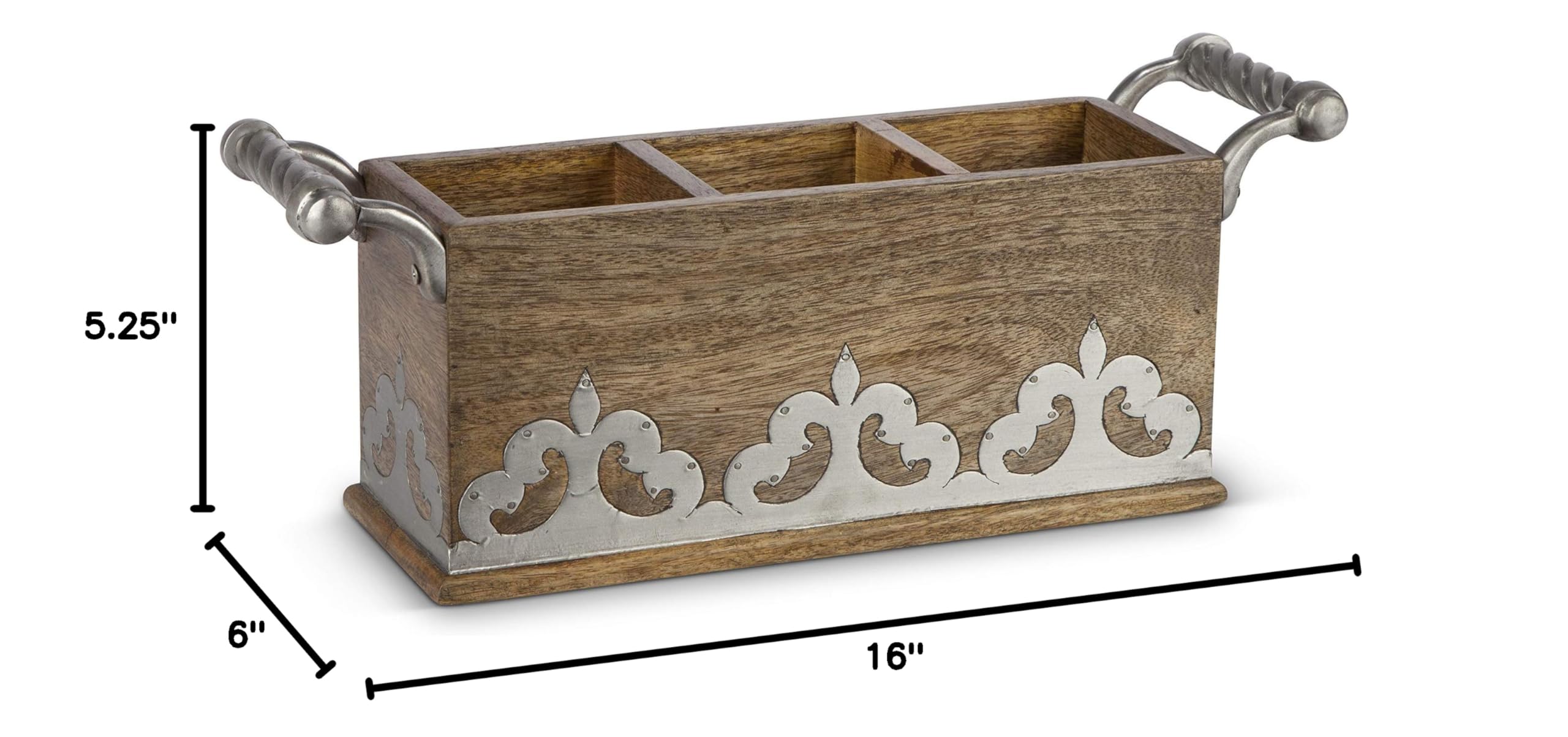 Heritage Collection Wood and Inlay Metal Flatware Caddy