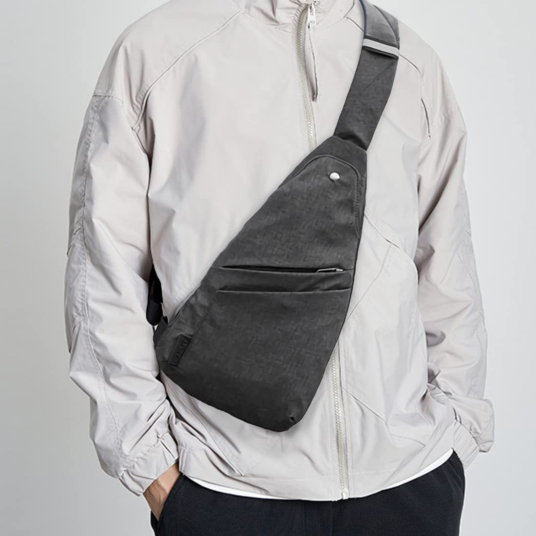 Seoky Rop Slim Sling Bag Small Ultra Thin Water Resistance Crossbody Chest Shoulder Backpack Personal Pocket Bag Dark Grey