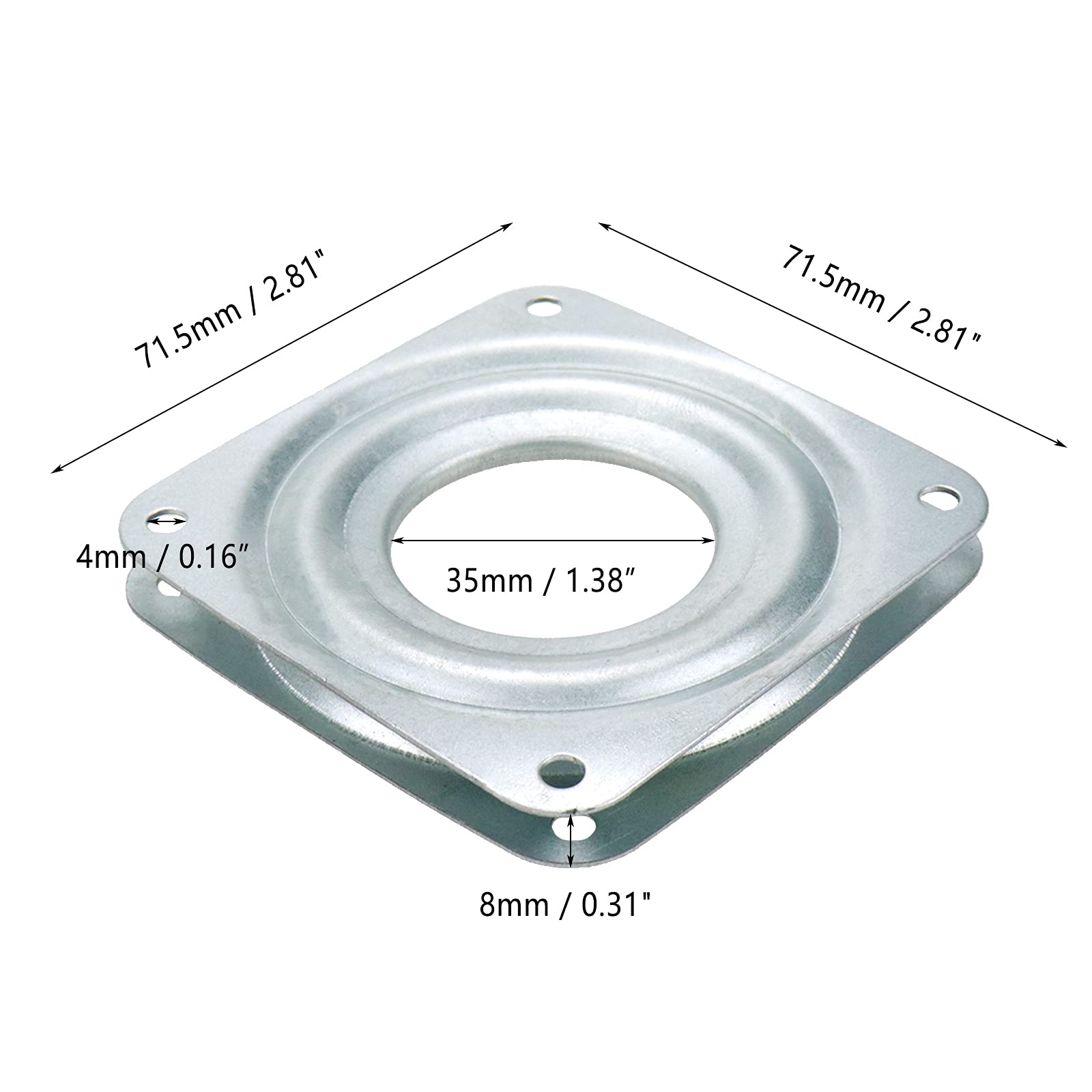 Autoly 3 Inch Lazy Susans Turntable Ball Bearing Plate 71.5mm Square Swivel Turntable Base Hardware, 8mm Height, Pack of 4