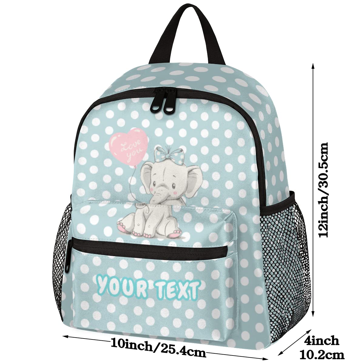 AUUXVA Baby Elephant Custom Kid's Name Toddler Backpack,Blemishes Personalized Backpack with Name/Text for Kids Boys Girls 3-6 Years Preschool Kindergarten Daycare Bag with Chest Strap