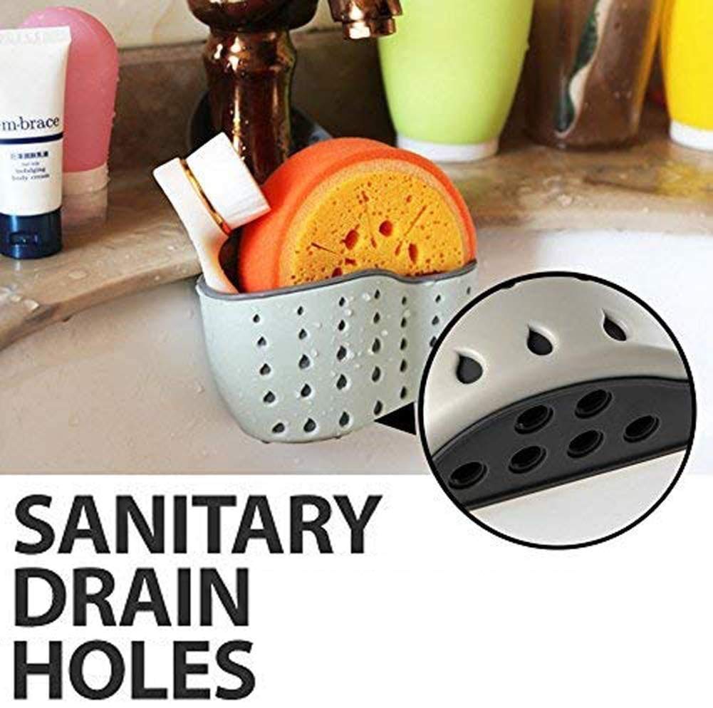 Comfecto Kitchen Faucet Sponge Holder, 2 Pack Hanging Kitchen Faucets Caddy Organizer with Adjustable Strap and Holes for Drying, Space Saving Sink Sider for Dish Soap Dishwashing Brush