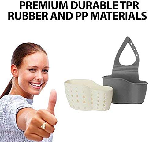 Comfecto Kitchen Faucet Sponge Holder, 2 Pack Hanging Kitchen Faucets Caddy Organizer with Adjustable Strap and Holes for Drying, Space Saving Sink Sider for Dish Soap Dishwashing Brush