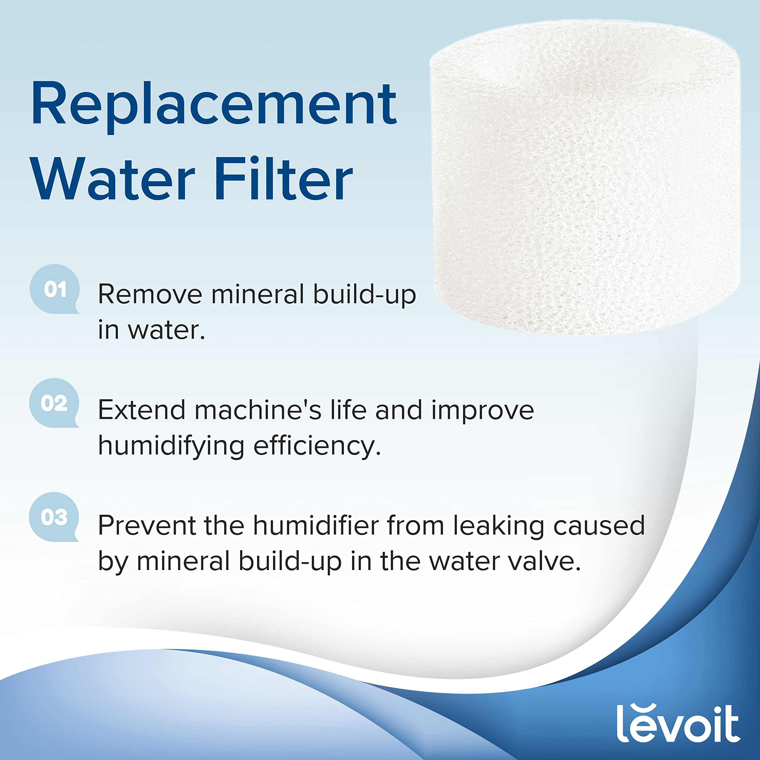 LEVOIT 10-Pack Humidifier Replacement Filters, Capture Fine Particles in Water Tank to Improve Humidification Efficiency, Compatible with Dual150, Dual200S, Classic300(S), LV600S, OasisMist, White