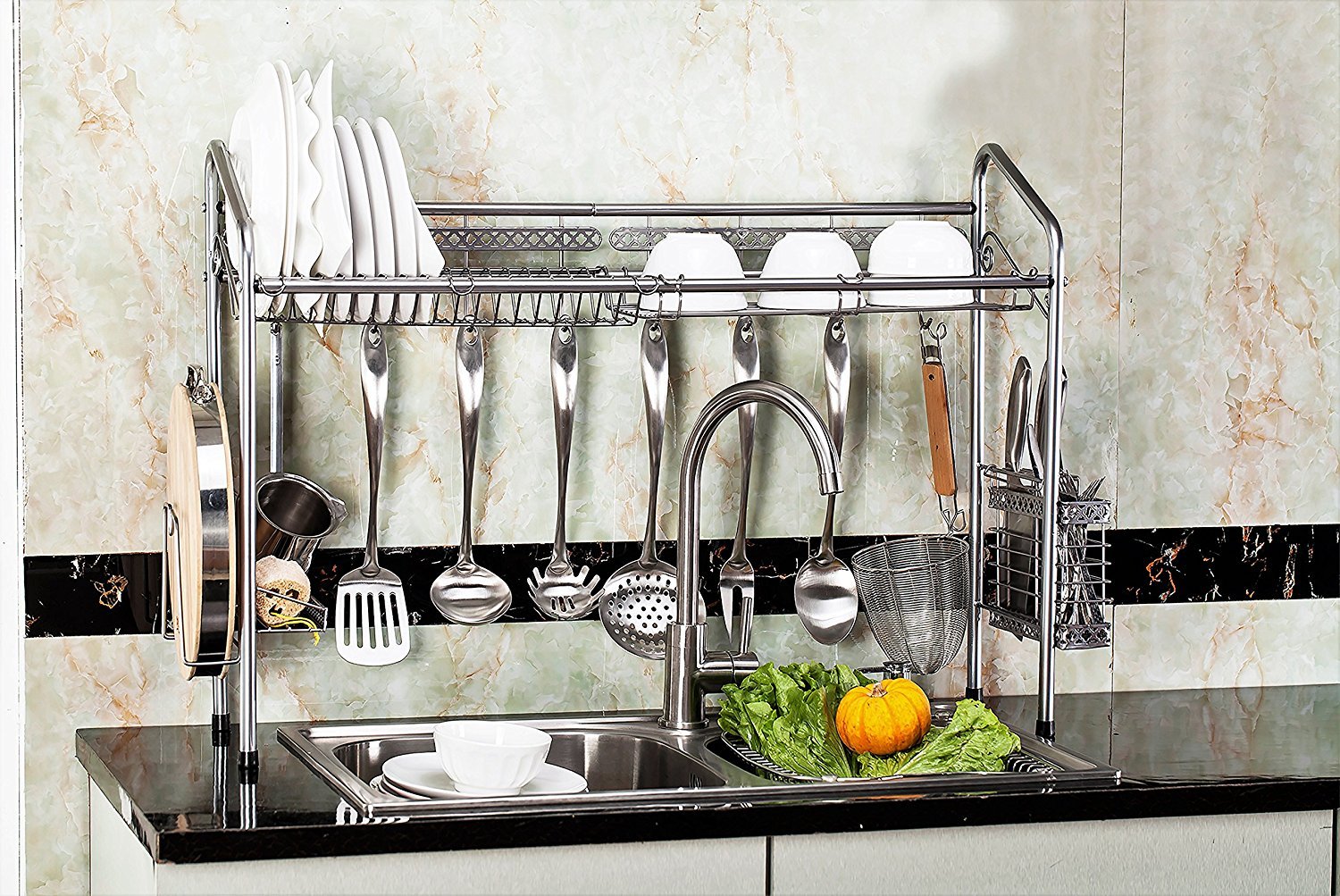 Premium Racks Professional Over The Sink Dish Rack - Fully Customizable - Multipurpose - Large Capacity (Chromium Steel)
