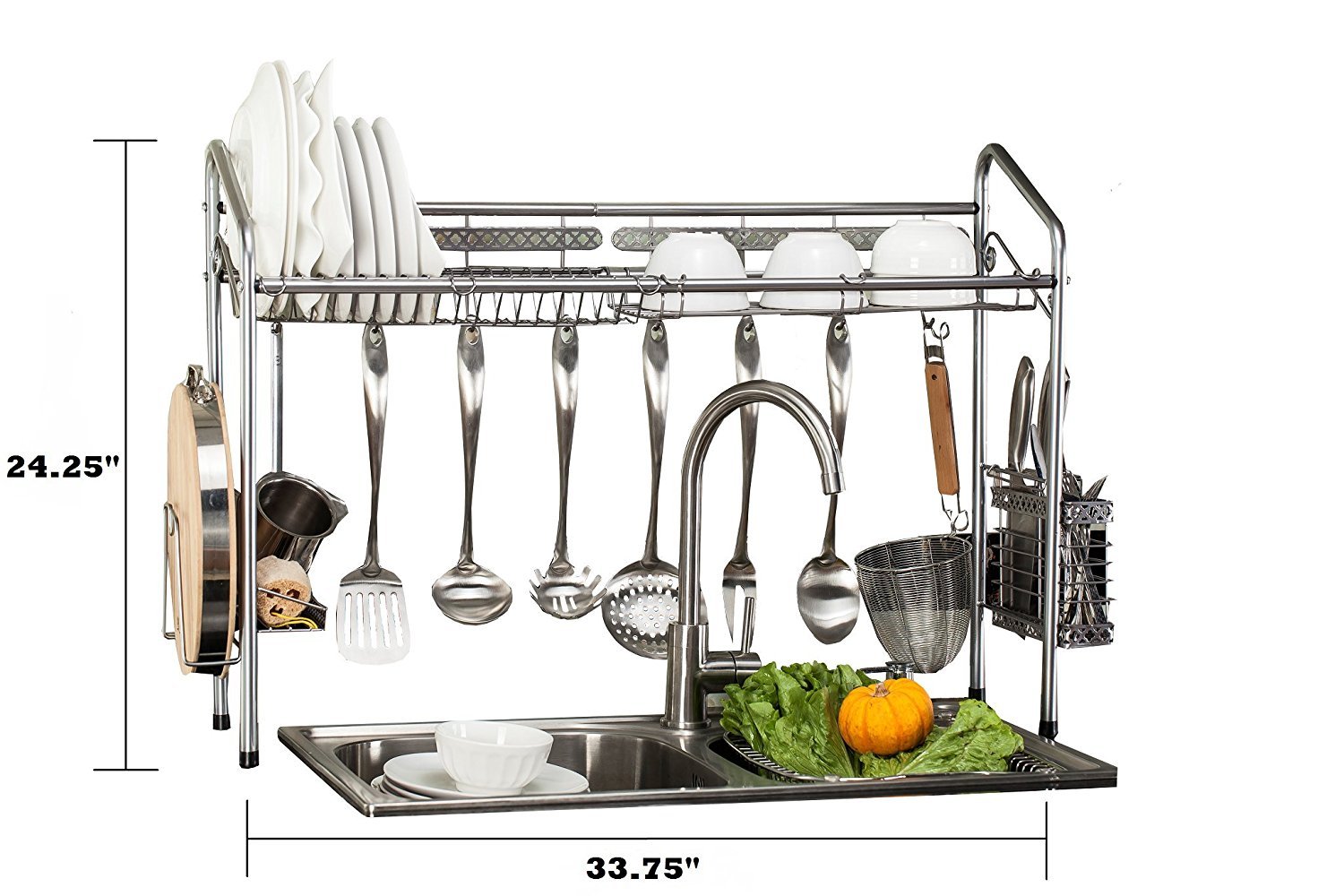 Premium Racks Professional Over The Sink Dish Rack - Fully Customizable - Multipurpose - Large Capacity (Chromium Steel)