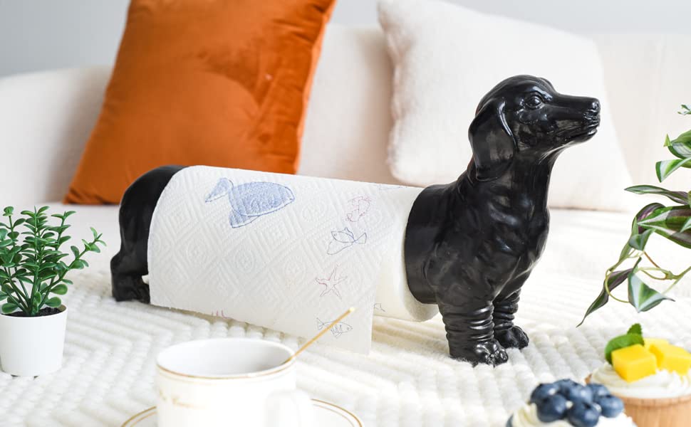 Dachshund Dog Paper Towel Holder for Kitchen, Freestanding Countertop Kitchen Paper Towel Holder, Vintage Animal Tissue Towel Display Stand, Black
