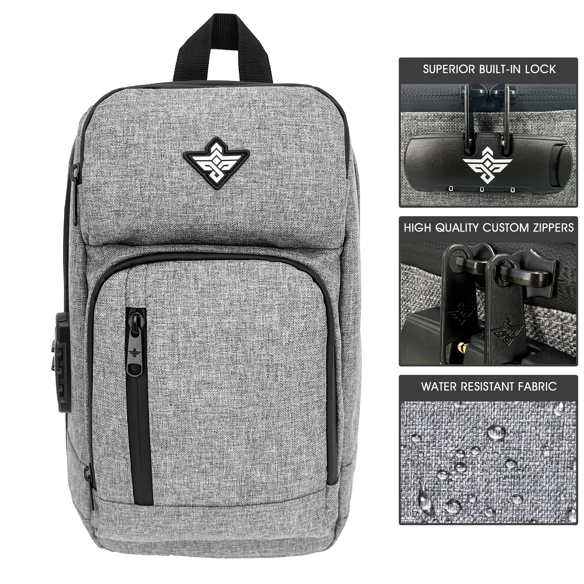 Erozul Equinox Sling Backpack Anti Theft Combination Lock Chest Shoulder Bag Waterproof Crossbody Casual Daypack (Black)