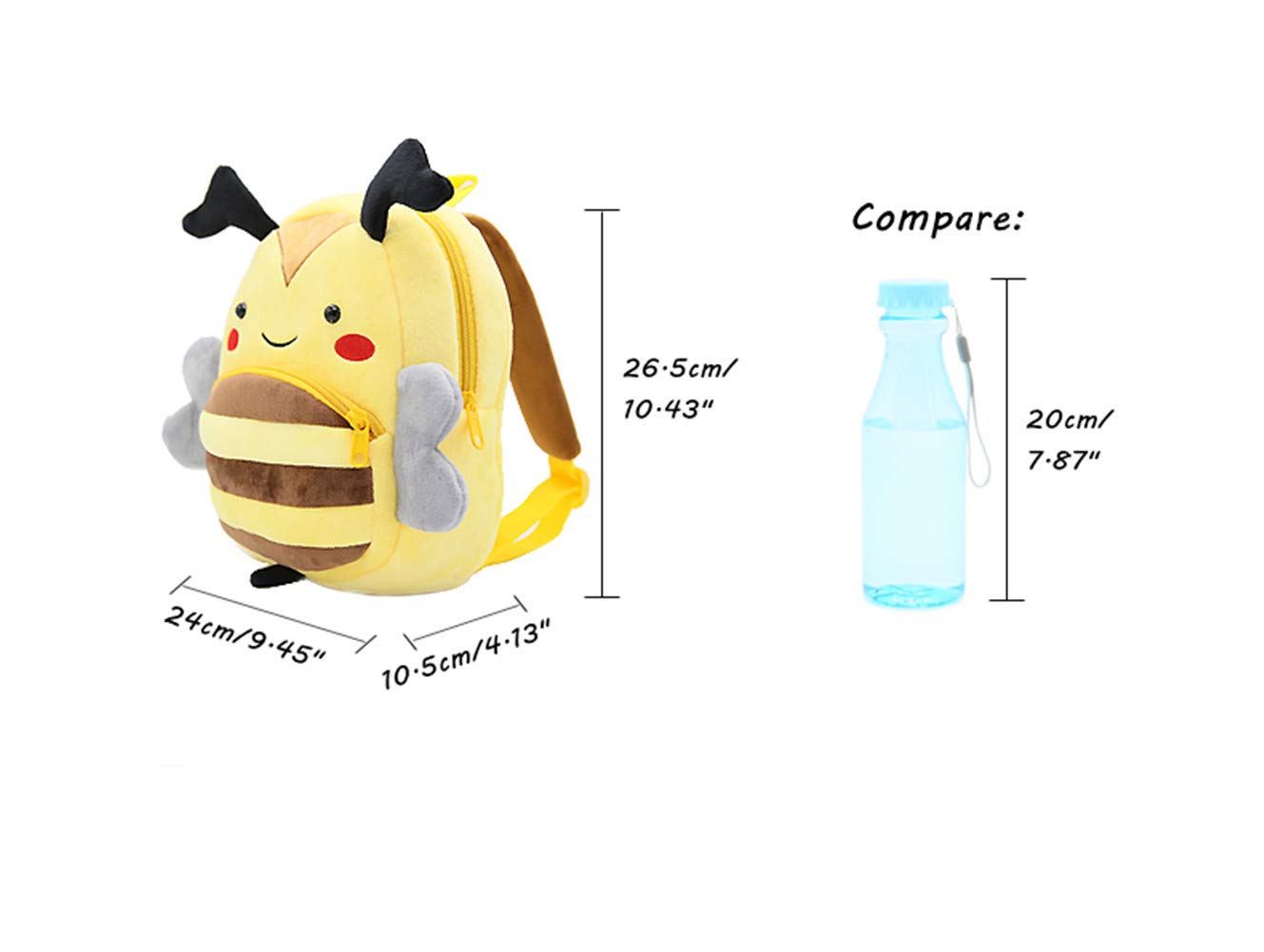 Toddler Backpack Neoprene 3D Animal Backpack Kids Animal Cartoon Casual Bags Water Resistance Kindergarten Preschool Bag (Bee)