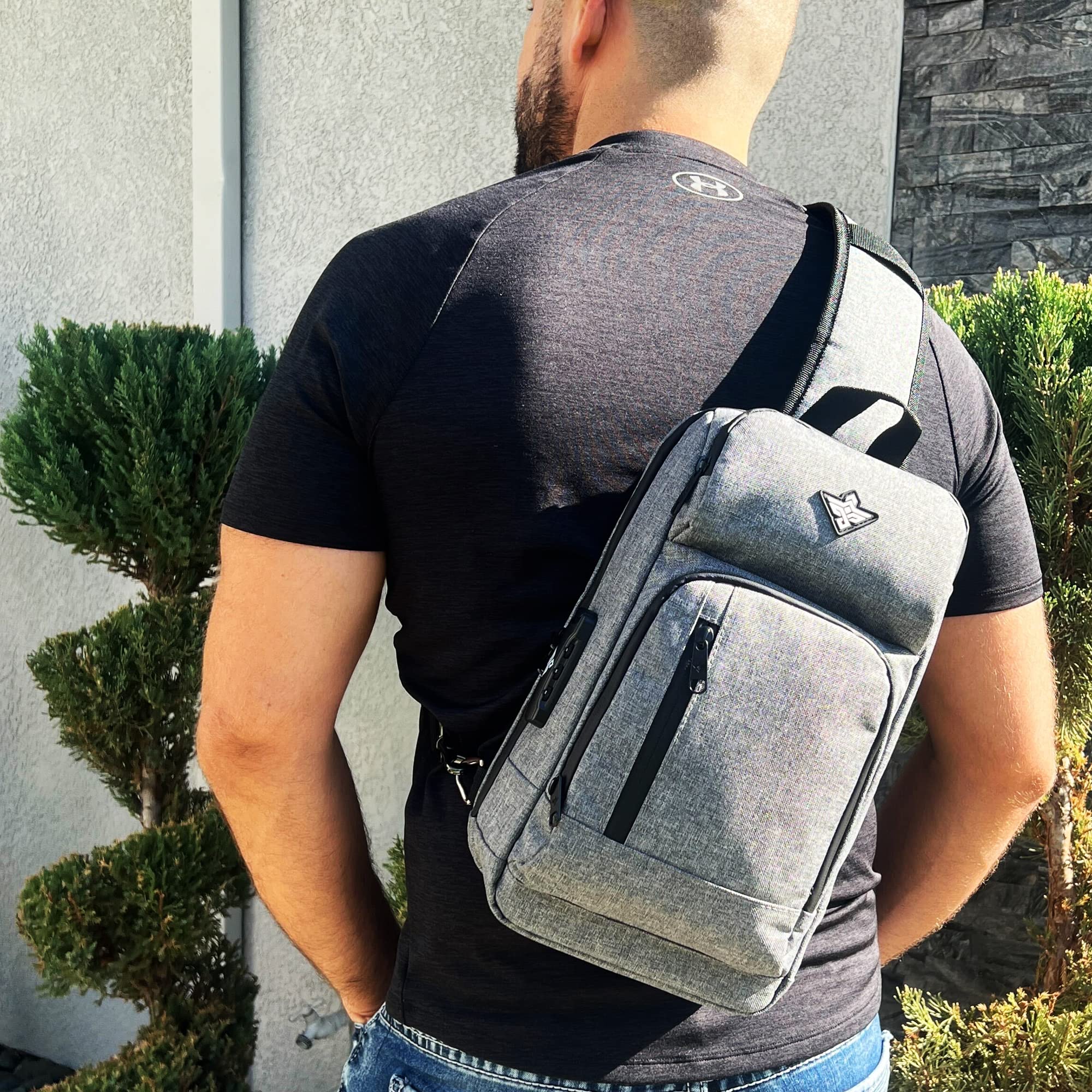 Erozul Equinox Sling Backpack Anti Theft Combination Lock Chest Shoulder Bag Waterproof Crossbody Casual Daypack (Black)