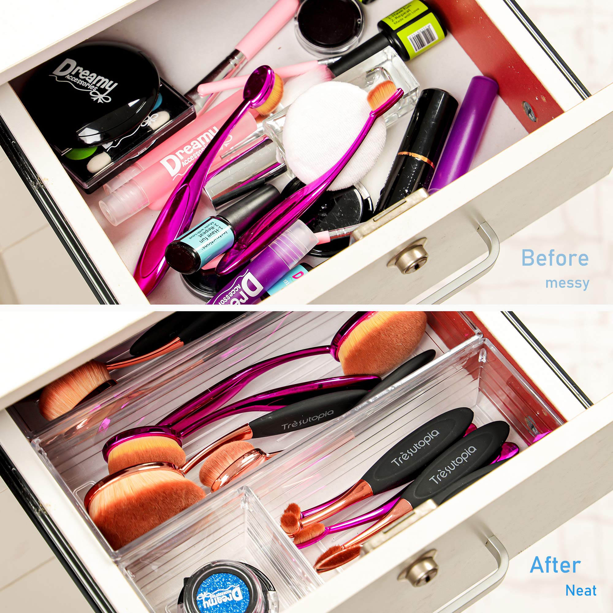 15 PCS Clear Plastic Drawer Organizer Tray for Makeup, Kitchen Utensils, Jewelries, and Gadgets