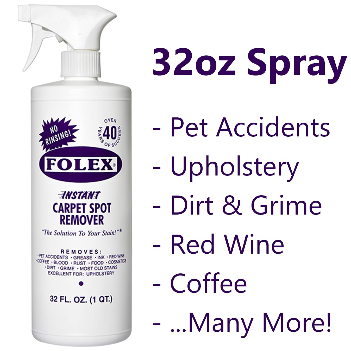 FOLEX Instant Carpet Spot Remover + Daley Mint Cloth | Instant Rug, Upholstery, and Carpet Spot Remover Kit for Home, 32oz