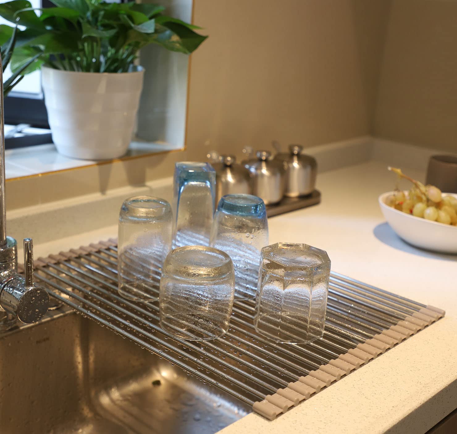 AMZALIBA Roll up Over The Sink Dish Drying Rack Roll-up Drying Rack Kitchen Rolling Dish Drainer Foldable Sink Drying Rack Mat Dish Drying Rack for Kitchen Sink Counter (17.7 inches X11.2 inches )