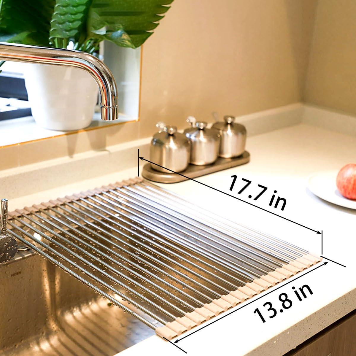 AMZALIBA Roll up Over The Sink Dish Drying Rack Roll-up Drying Rack Kitchen Rolling Dish Drainer Foldable Sink Drying Rack Mat Dish Drying Rack for Kitchen Sink Counter (17.7 inches X11.2 inches )