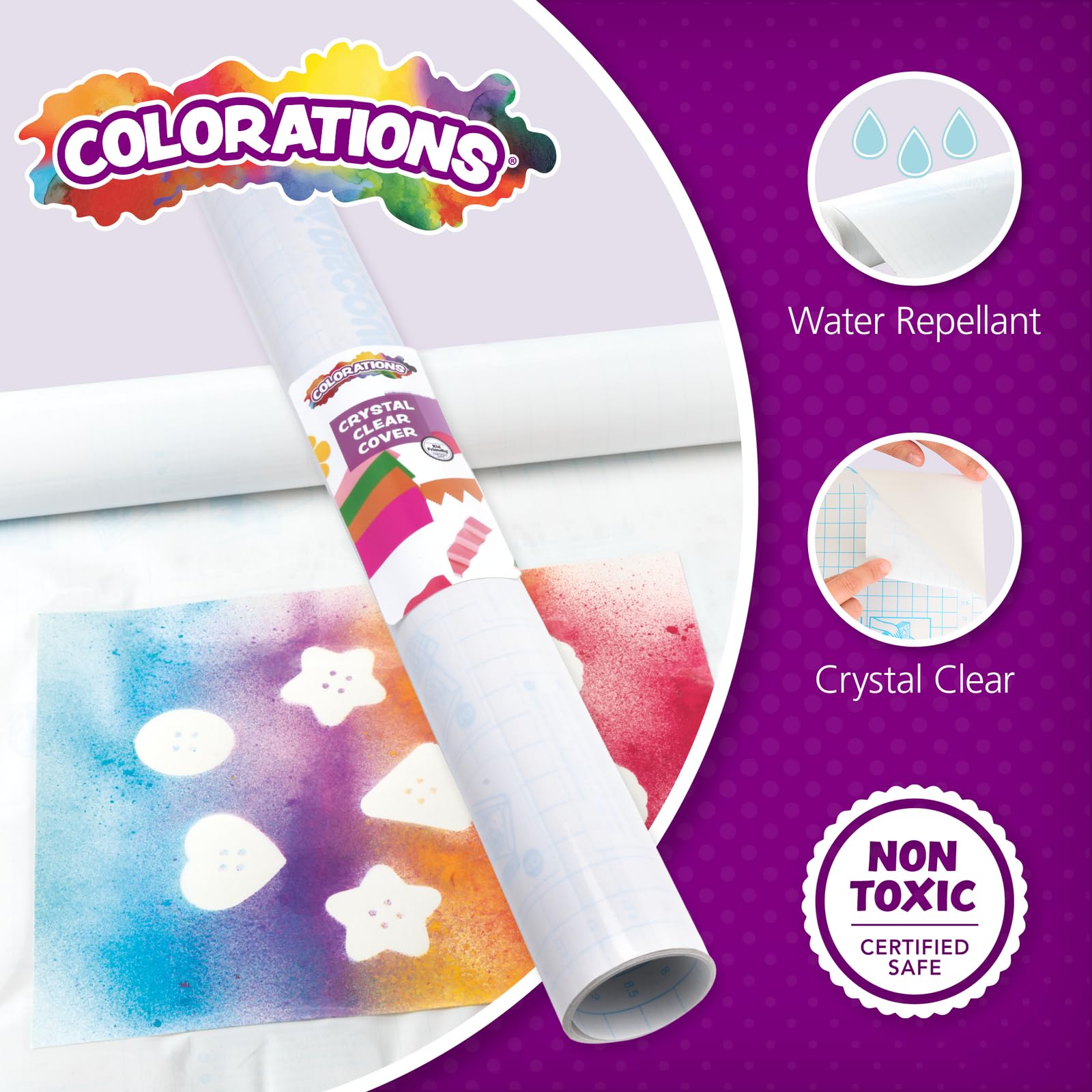 Colorations® Crystal Clear Cover, 18 inches x 65 feet, Protects Artwork, Artwork Saver, Self Adhesive Shelf Liner, Book Cover, Transparent Liner
