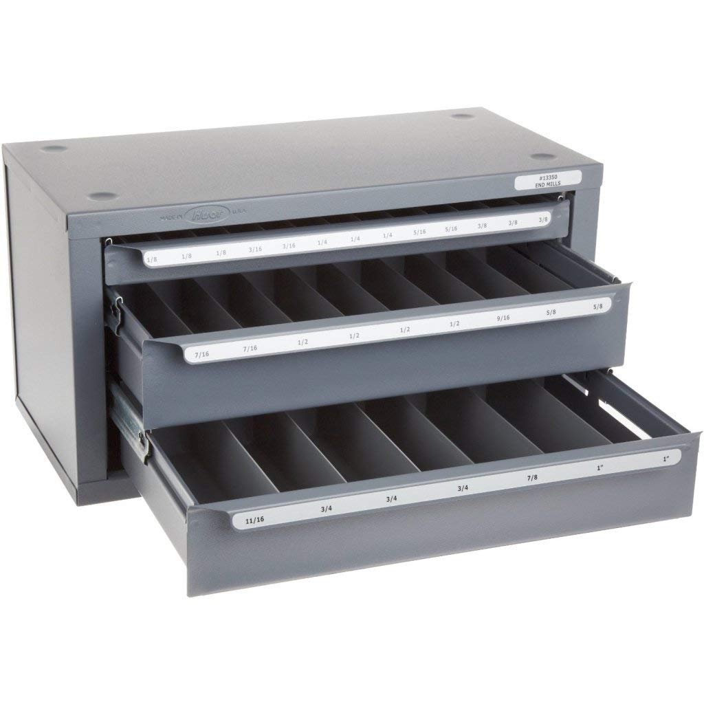 Huot 13350 Three-Drawer End Mill Dispenser Cabinet for Fractional Sizes 1/8" to 1", Model:EDP13350