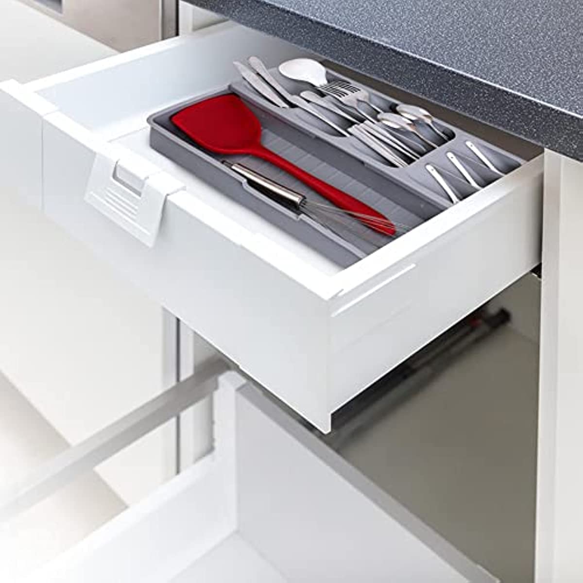 QNPQYX Kitchen Drawer Organizer Tray,Silverware Organizer Storage Tray,DrawerStore Compact Cutlery Expandable Organizer for Kitchen Drawer Holding Flatware Spoons Forks