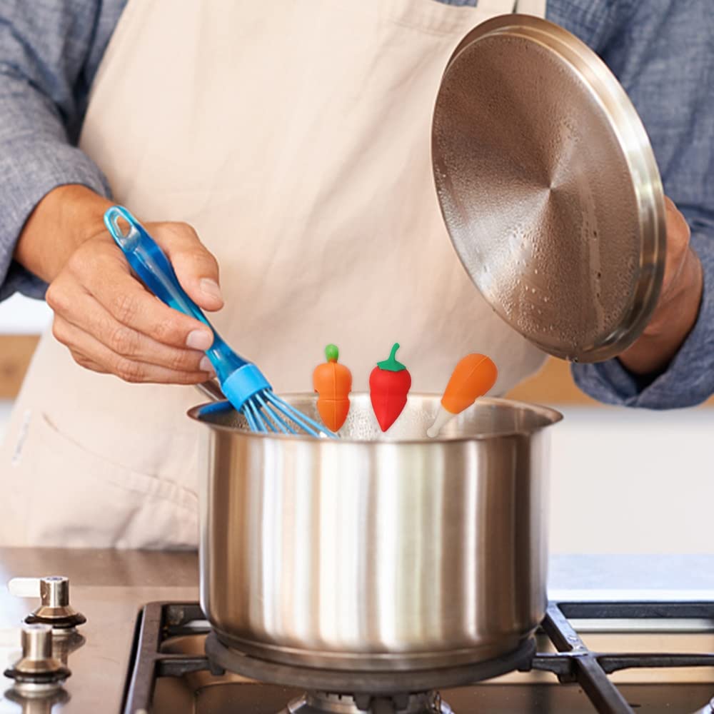 Pot Lid Lifts, 3Pcs Creative Cute Small Pepper, Carrot, Chicken Leg Shape, Pot Lid Raised, Silicone Spill Preventer, Practical In Kitchen,Anti-Overflow Kitchen Gadgets