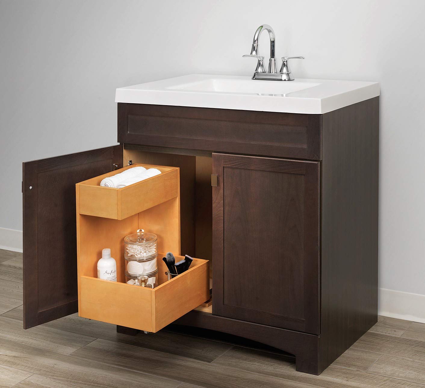 Homewerks RIPVANSHELF2 Slide Out Storage Cabinet Under Sink Organizer, 19 Inch 2 Tier, Dark Brown