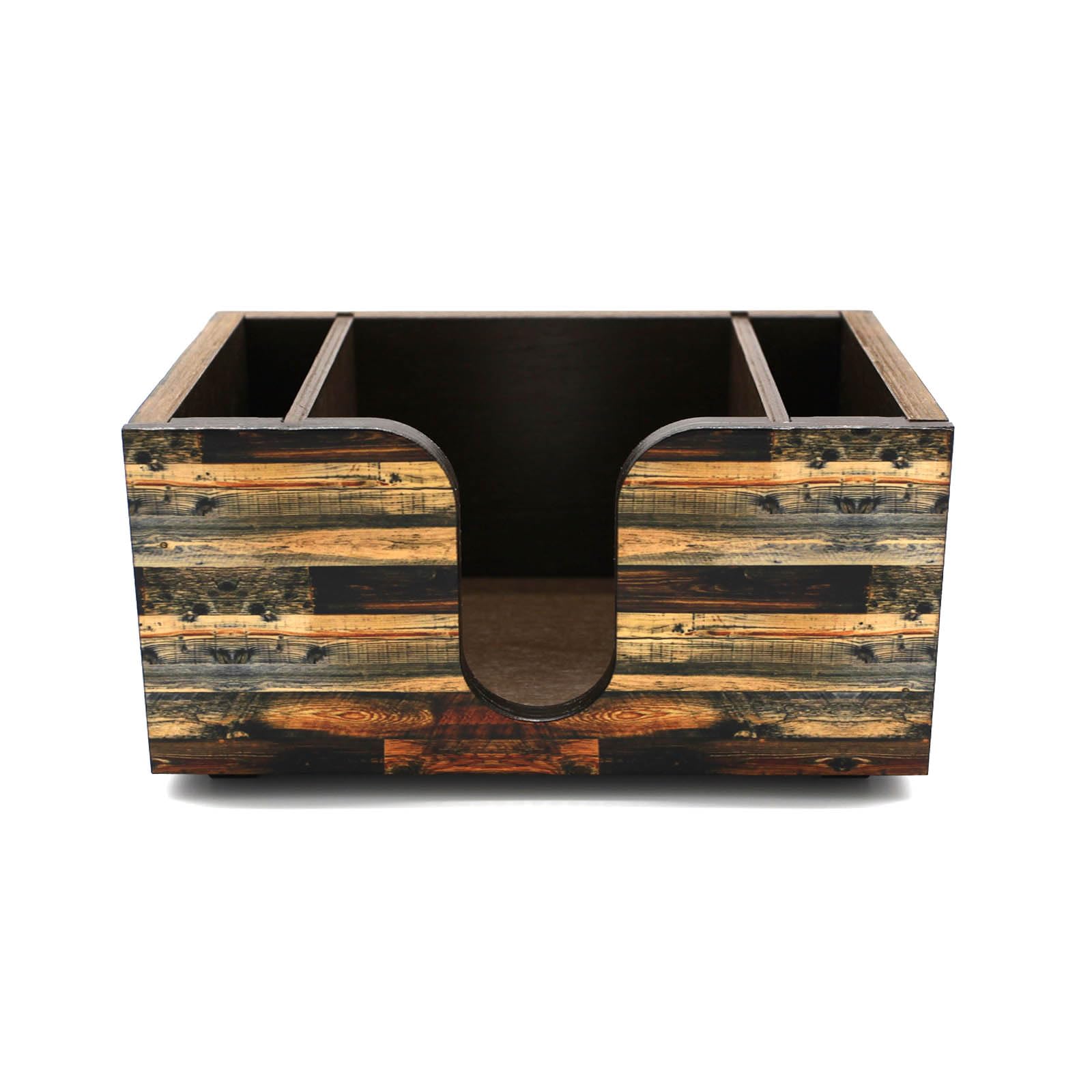 Bar Caddy - Rustic Wood Planks Design - 3 Compartment Caddy