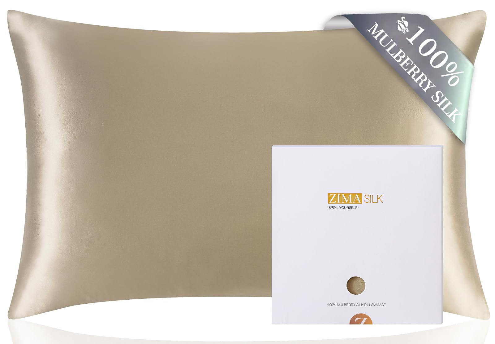 ZIMASILK 100% Mulberry Silk Pillowcase for Hair and Skin Health,Soft and Smooth,Both Sides Premium Grade 6A Silk,600 Thread Count,with Hidden Zipper,1pc (Queen 20''x30'',Taupe)