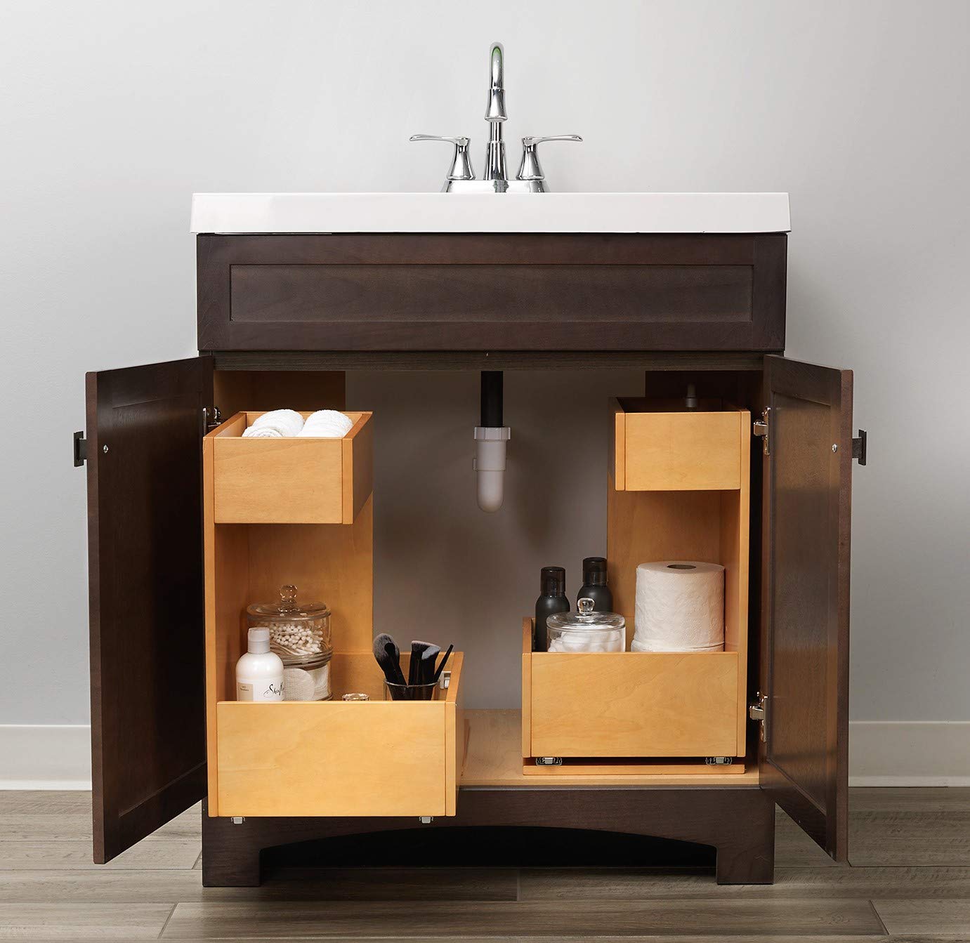 Homewerks RIPVANSHELF2 Slide Out Storage Cabinet Under Sink Organizer, 19 Inch 2 Tier, Dark Brown