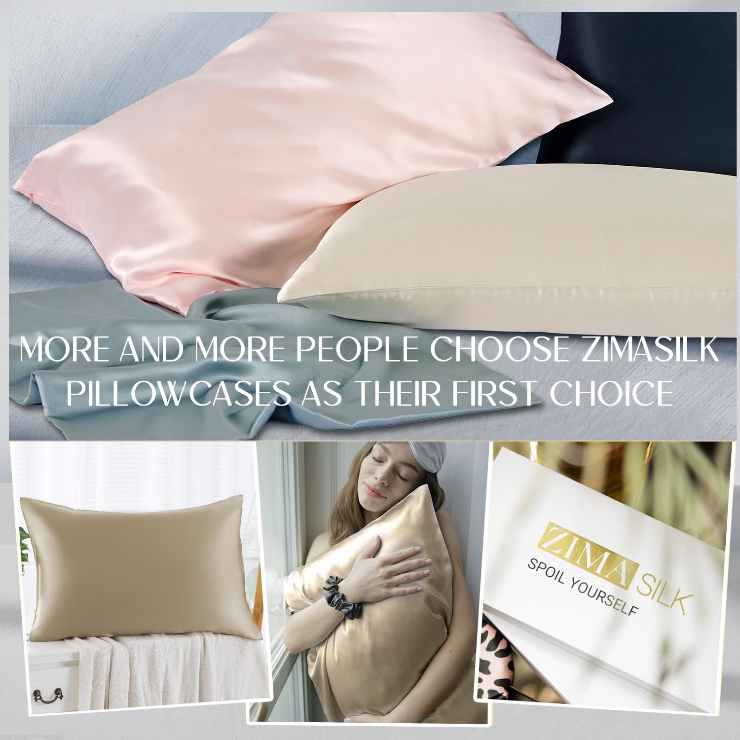 ZIMASILK 100% Mulberry Silk Pillowcase for Hair and Skin Health,Soft and Smooth,Both Sides Premium Grade 6A Silk,600 Thread Count,with Hidden Zipper,1pc (Queen 20''x30'',Taupe)