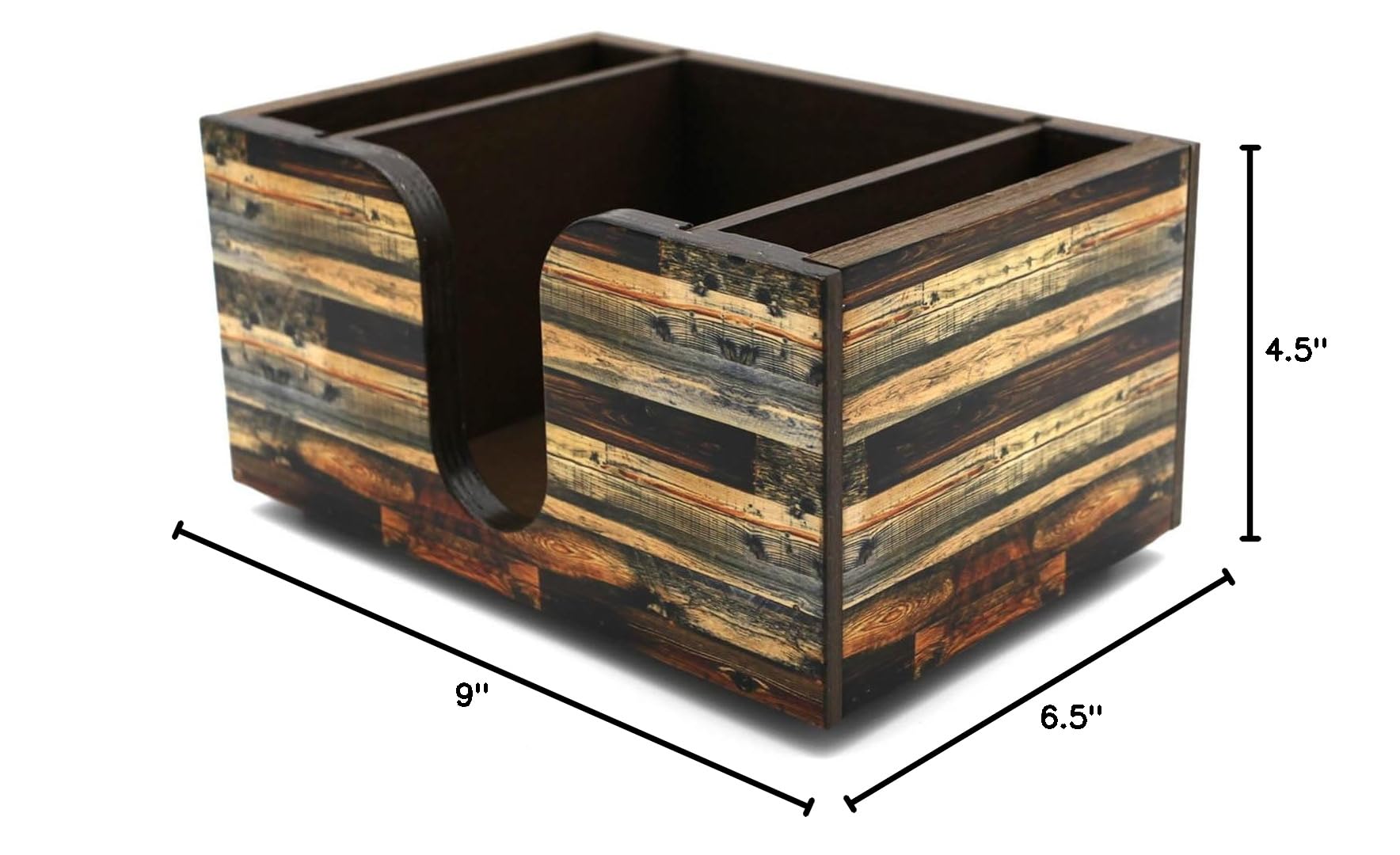 Bar Caddy - Rustic Wood Planks Design - 3 Compartment Caddy