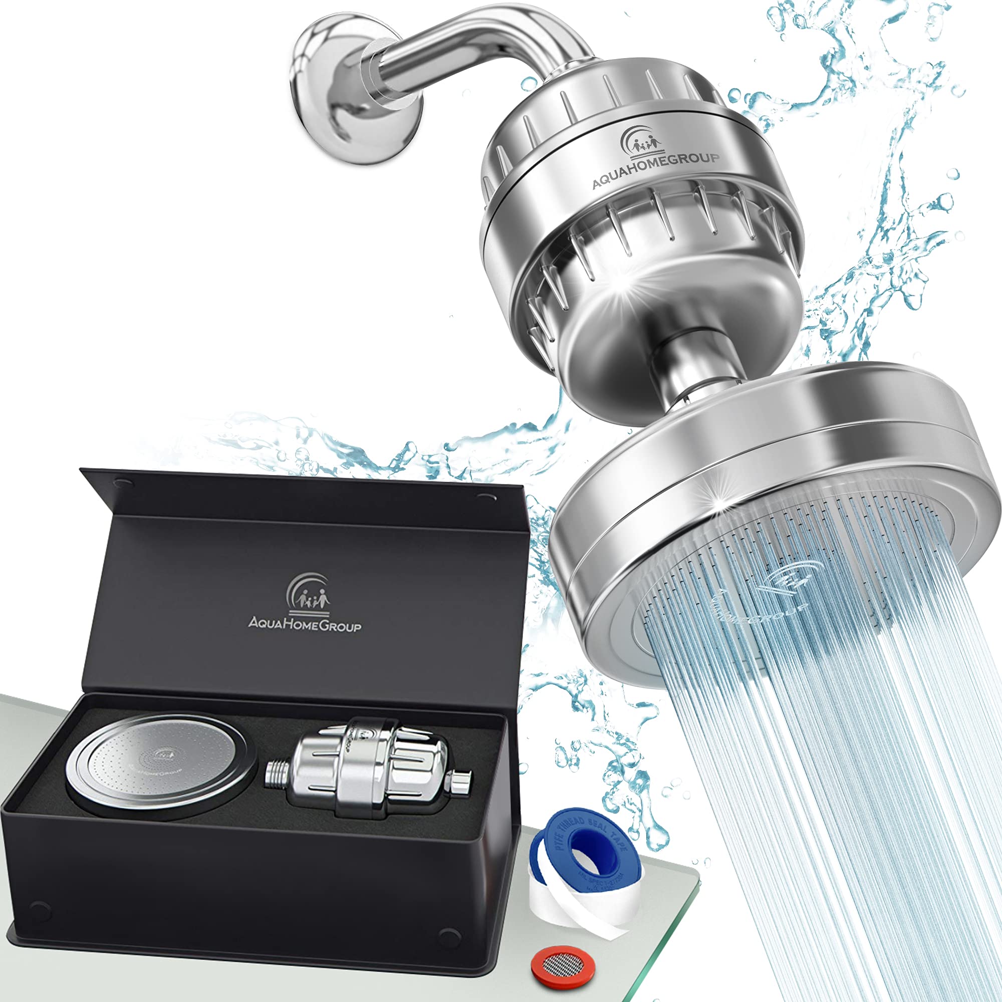 AquaHomeGroup Luxury Filtered Shower Head Set 20 Stage Shower Filter for Hard Water Removes Chlorine and Harmful Substances - Showerhead Filter High Output