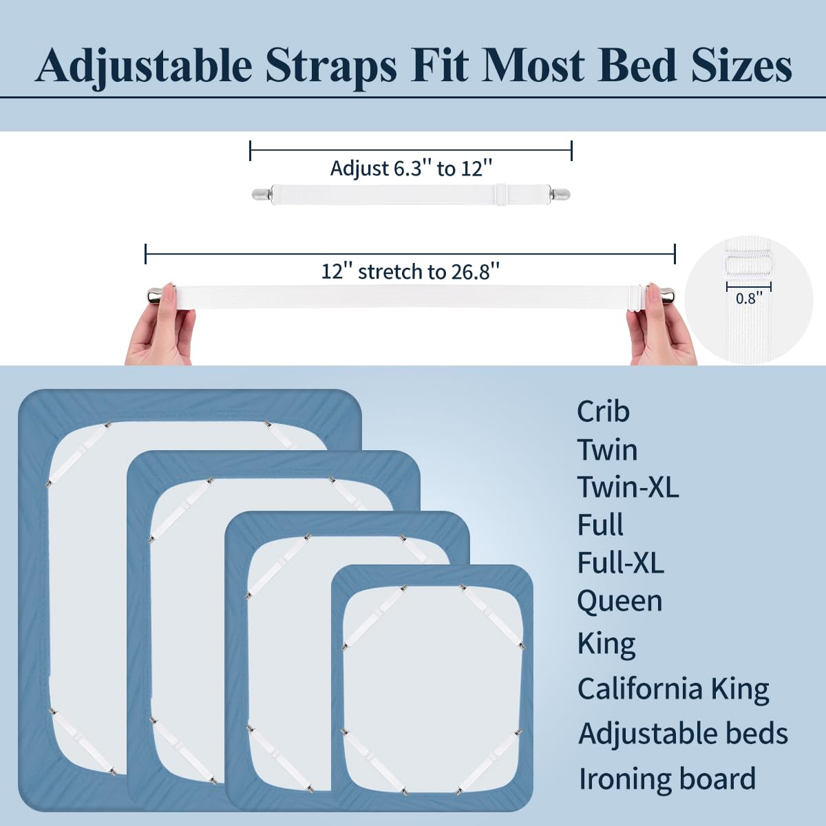 Bed Sheet Fasteners, Sopito 4pcs Adjustable Sheet Straps Heavy Duty Bed Sheet Grippers Suspenders for Mattresses Fitted Sheets Flat Sheets, White